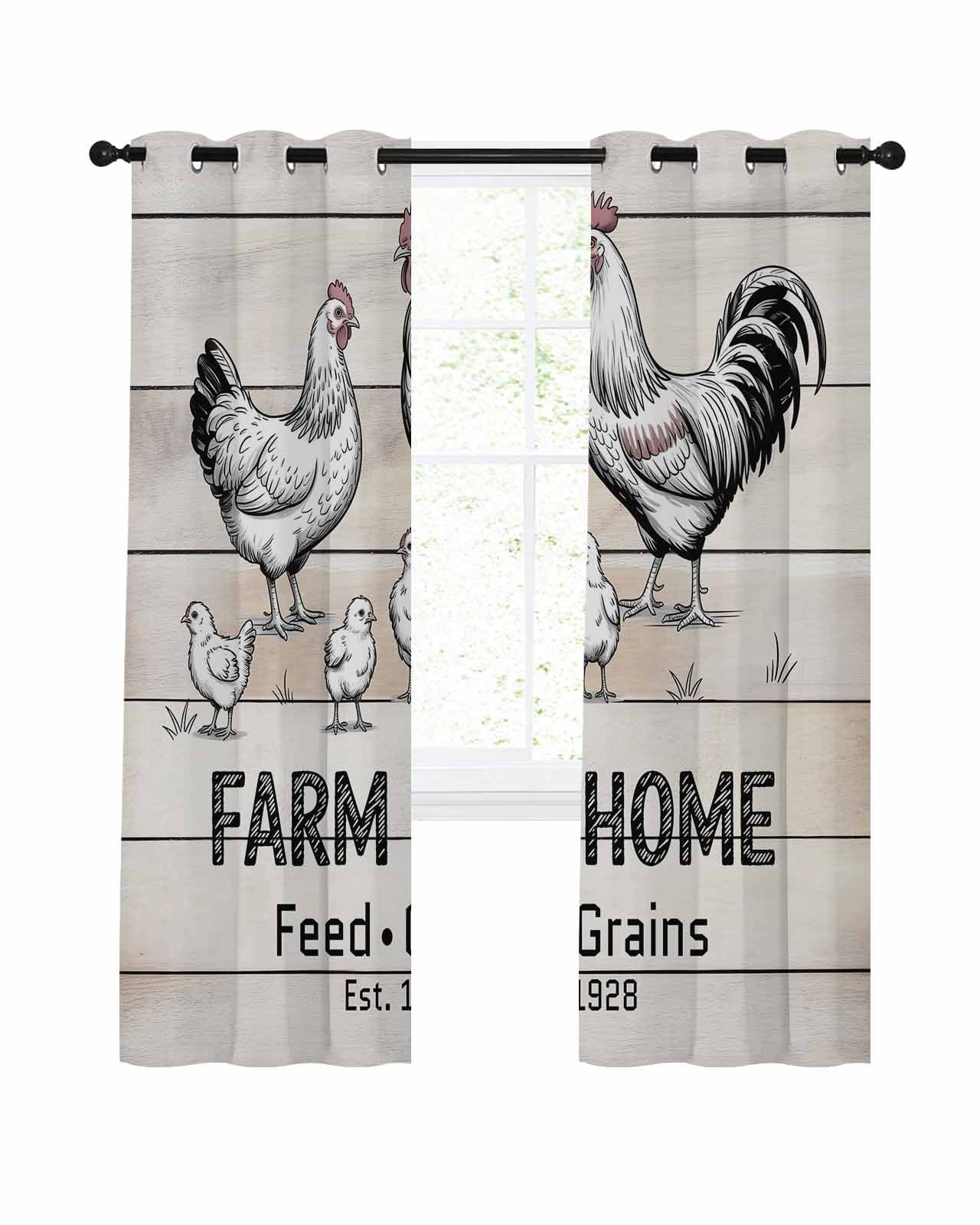 Farmhouse Chicken Blackout Curtains 63 Inch Length Farm Home Vintage ...