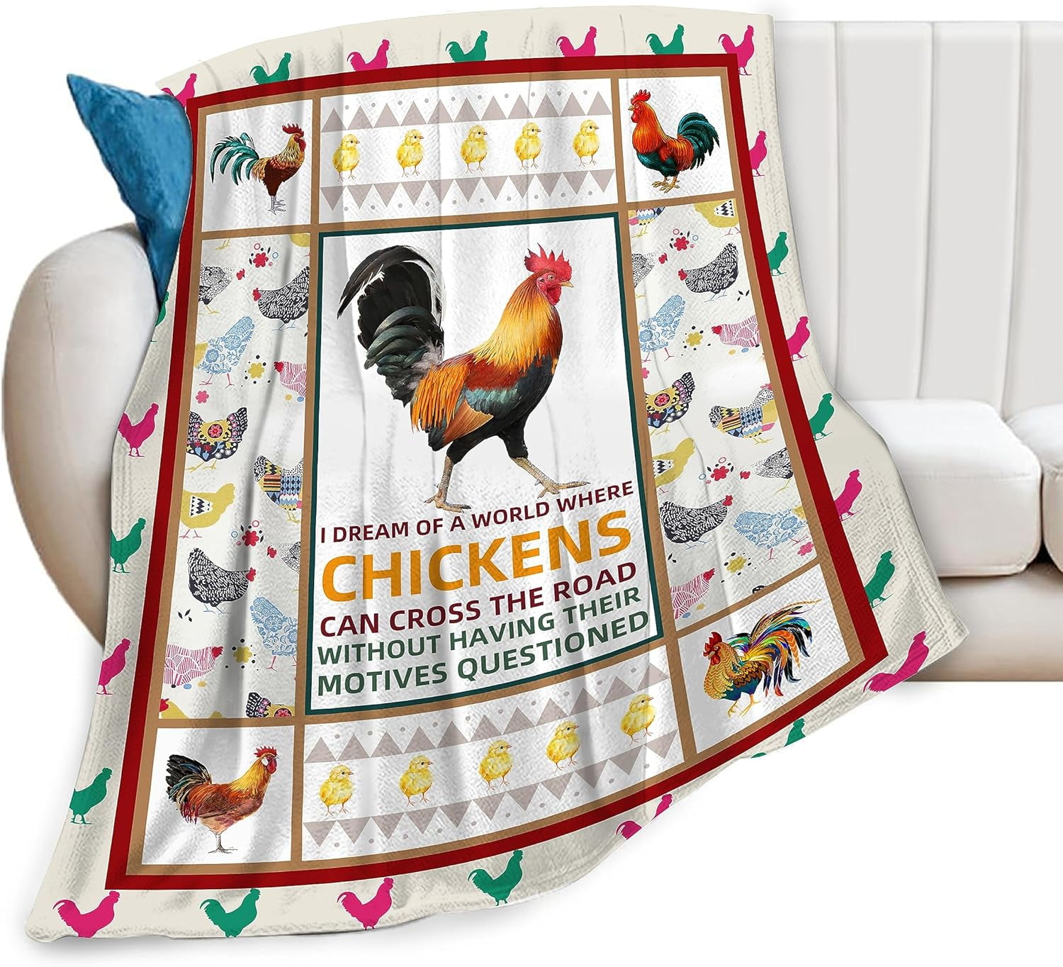 Farmhouse Chicken Blanket Soft Cozy Rooster Hen Throw Blanket Farm ...