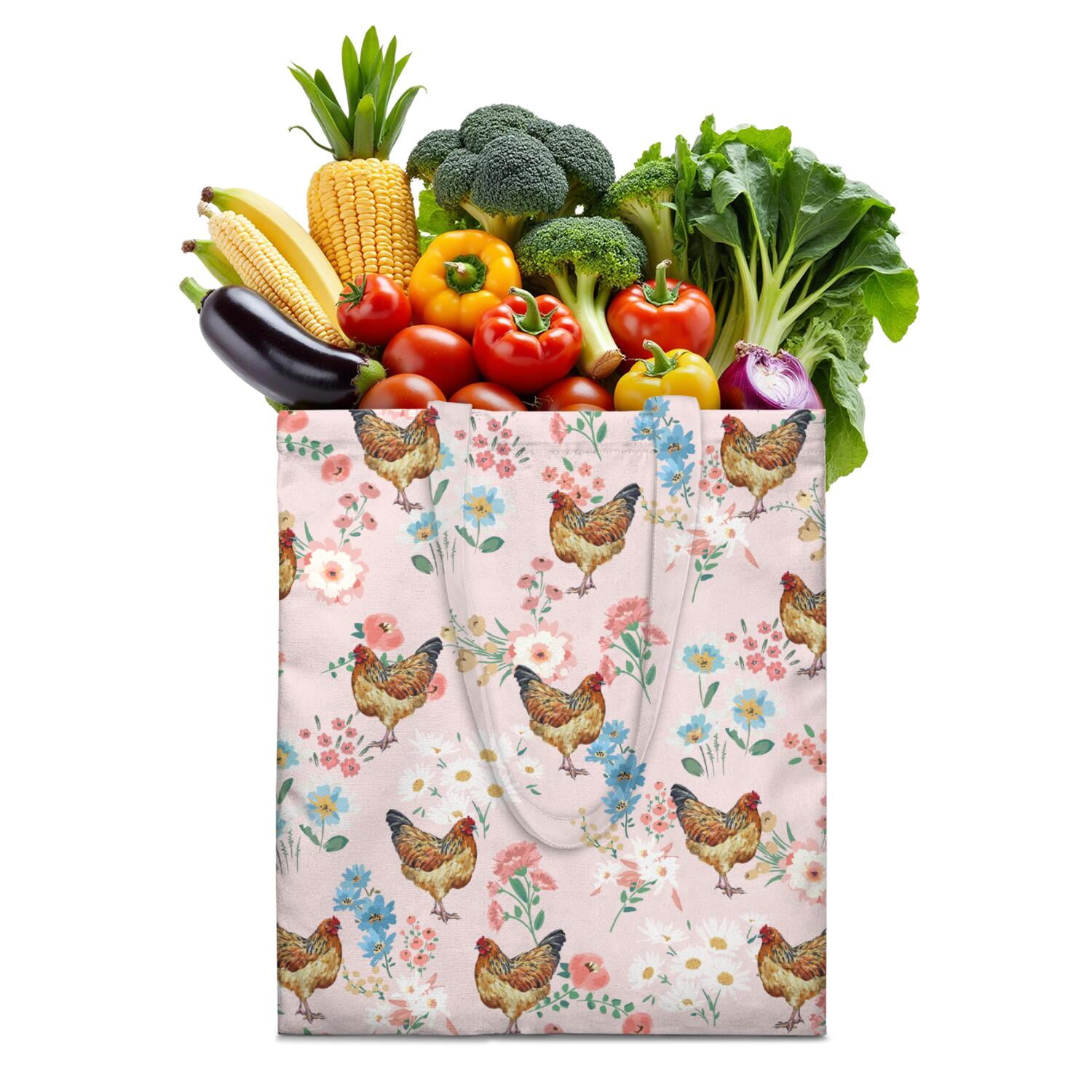Farmhouse Chicken Canvas Tote Bag – Rustic Hen & Rooster Watercolor ...