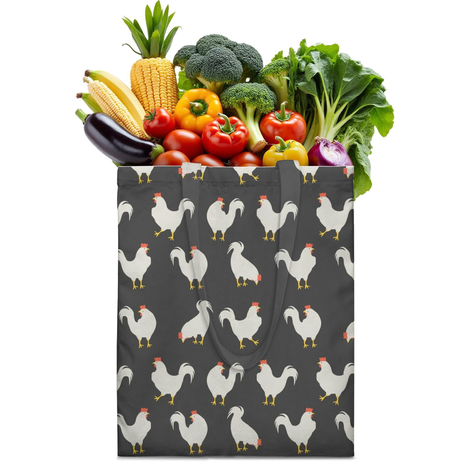 Farmhouse Chicken Canvas Tote Bag – Rustic Hen & Rooster Watercolor ...