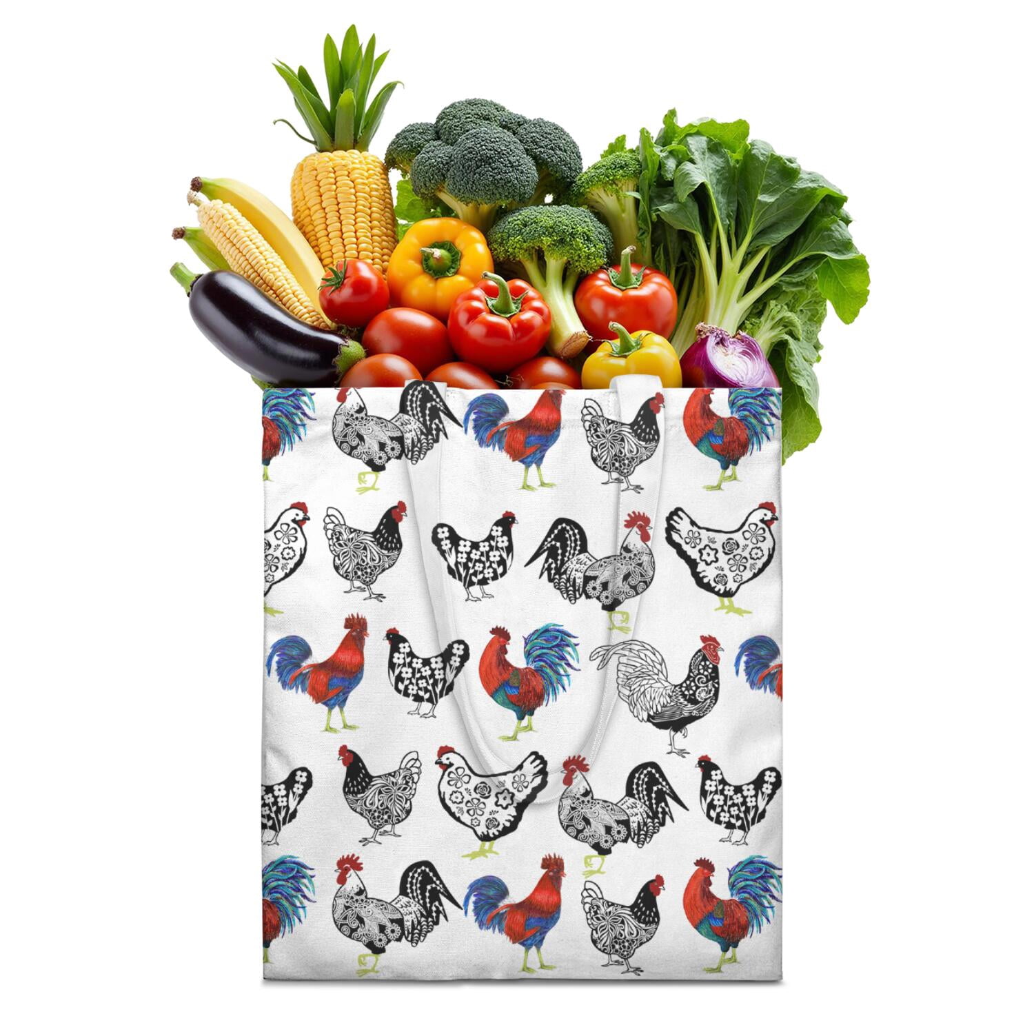 Farmhouse Chicken Canvas Tote Bag – Rustic Hen & Rooster Watercolor ...