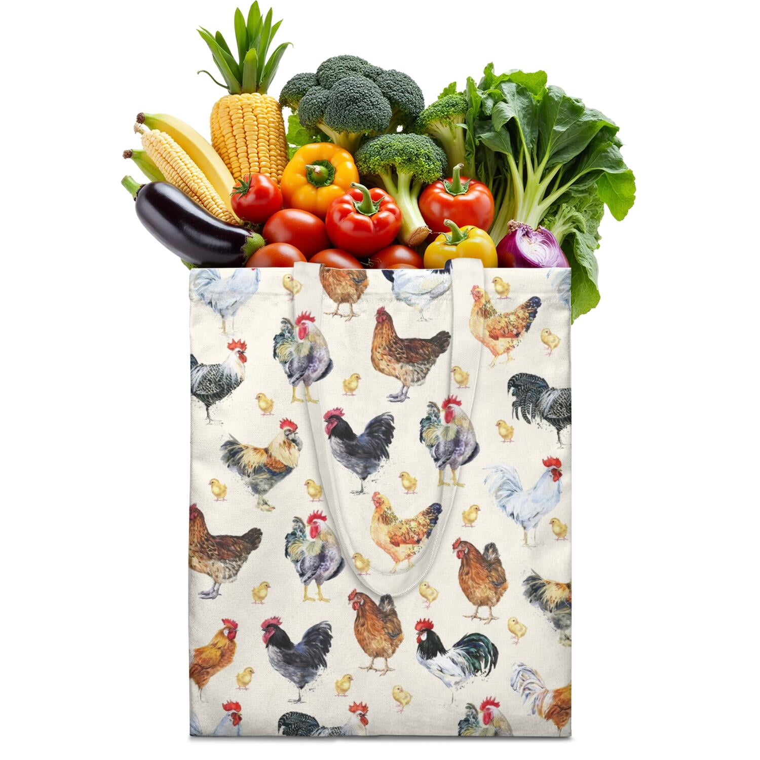 Farmhouse Chicken Canvas Tote Bag – Rustic Hen & Rooster Watercolor ...