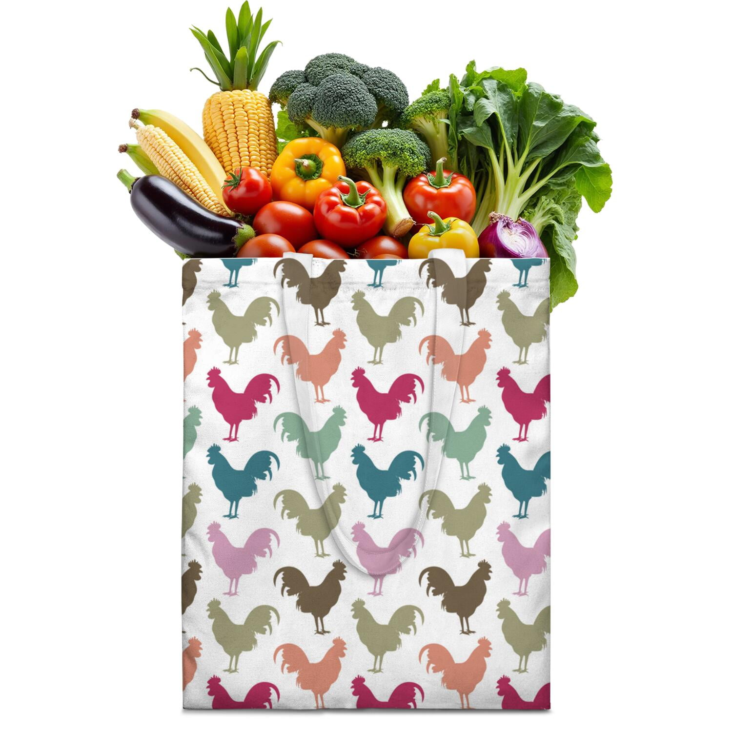 Farmhouse Chicken Canvas Tote Bag – Rustic Hen & Rooster Watercolor ...