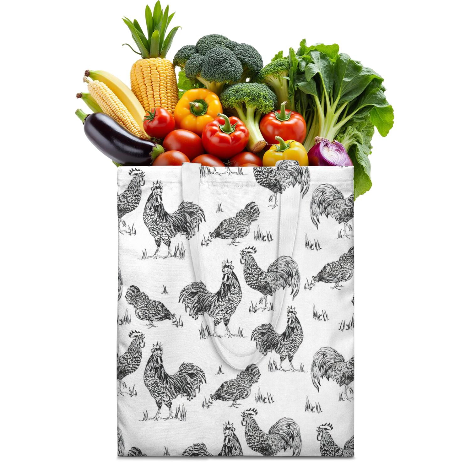 Farmhouse Chicken Canvas Tote Bag – Rustic Hen & Rooster Watercolor ...