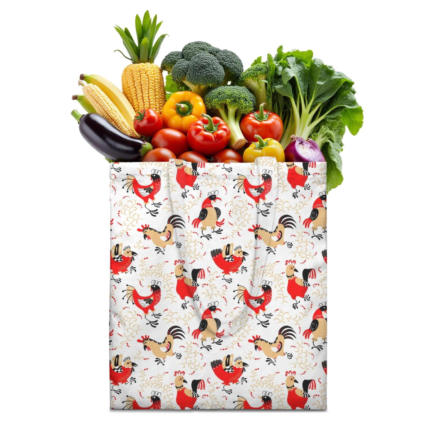 Farmhouse Chicken Canvas Tote Bag – Rustic Hen & Rooster Watercolor ...