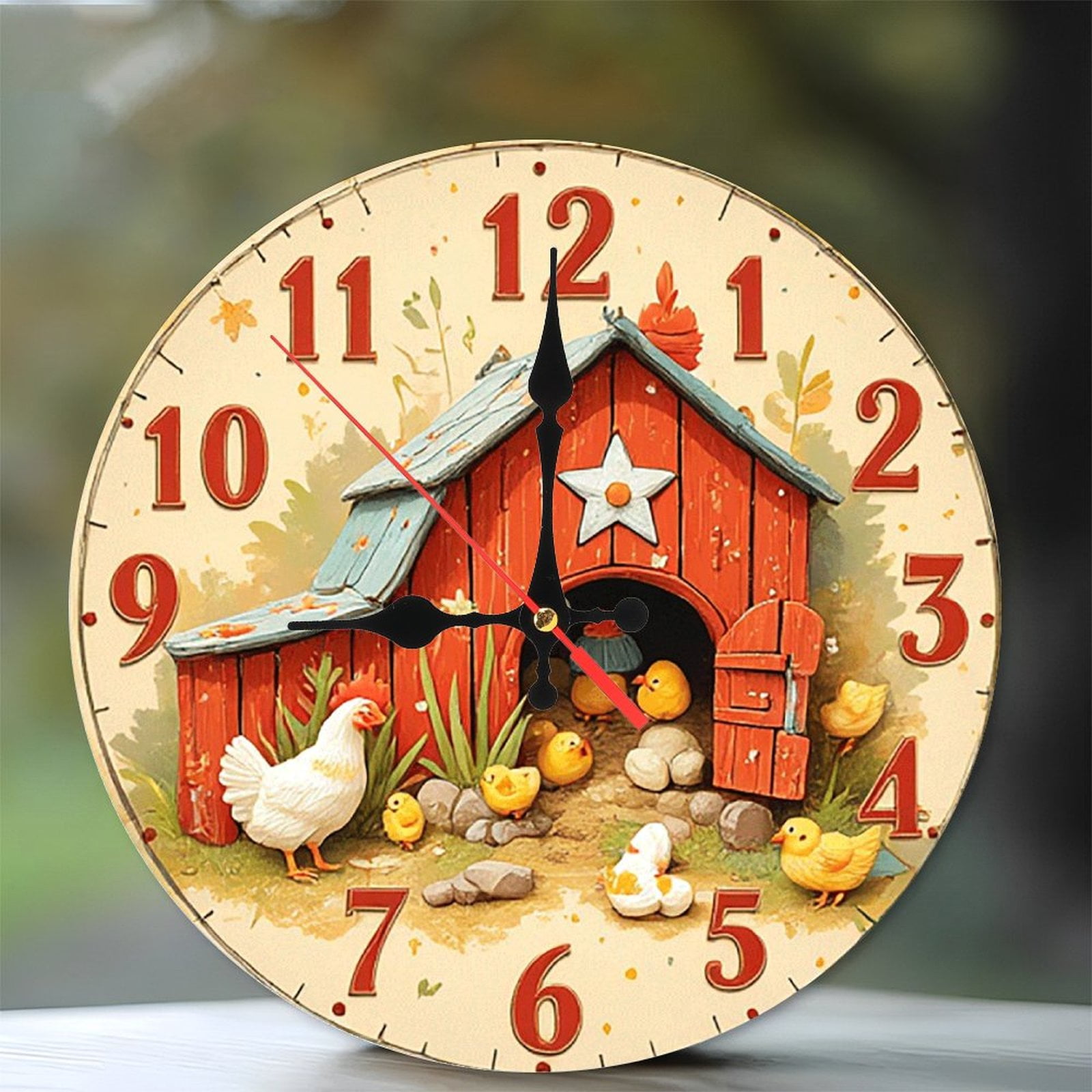 Farmhouse Chicken Coop Wall Clock 10-Inch Silent Wooden Wall Clock ...