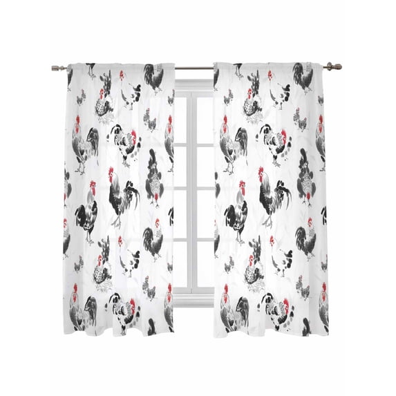 Farmhouse Chicken Curtains 63 Inch Length, Sheer Curtains for Bedroom ...