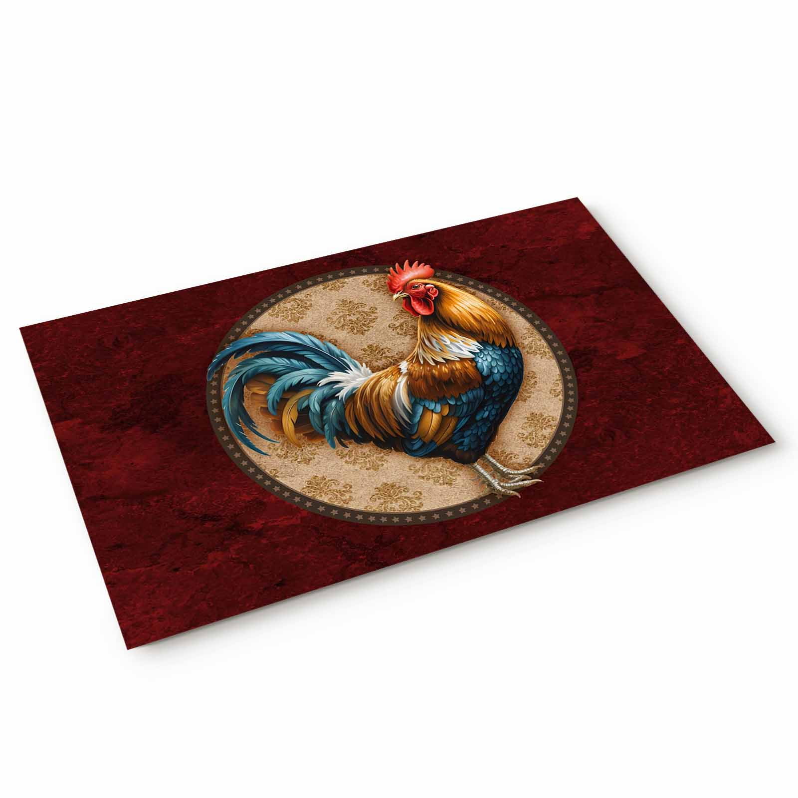 Farmhouse Chicken Door Mat Animal Retro Brown Floral Texture Dark Red ...
