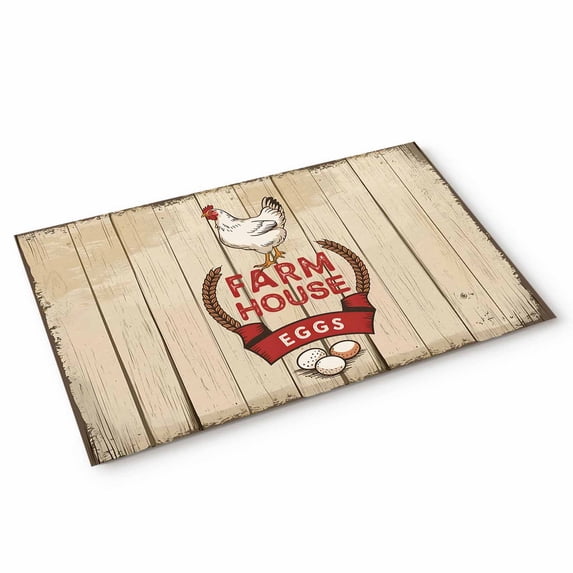 Farmhouse Chicken Door Mat Country Retro Farm Barn Eggs Wood Grain Non ...