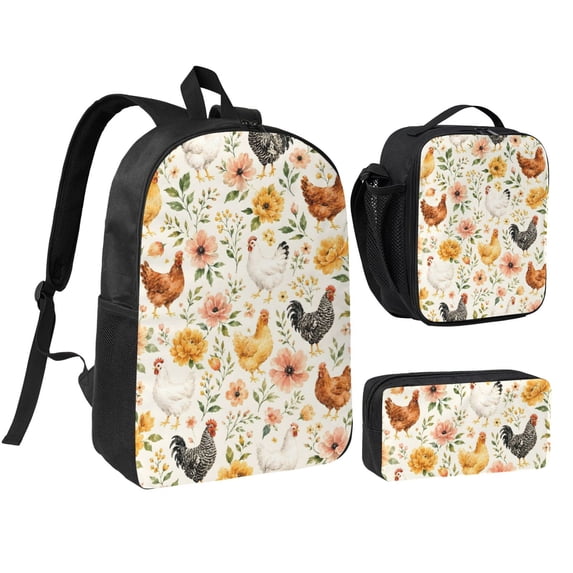 Farmhouse Chicken Floral Backpack Set 3pc Including Backpack, Lunch Bag ...