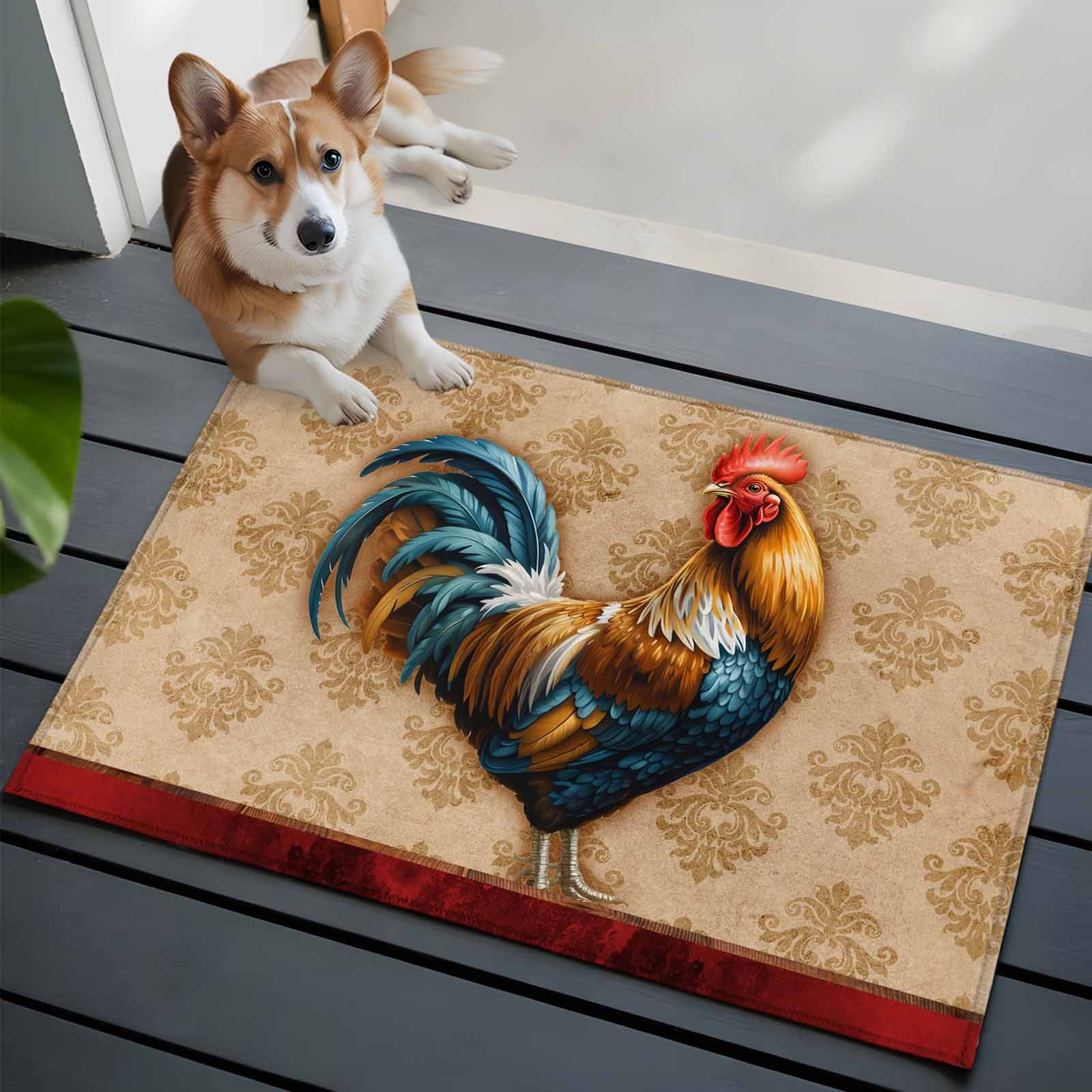 Farmhouse Chicken Front Door Rugs 2x3 ft Animal Rooster Retro Brown ...