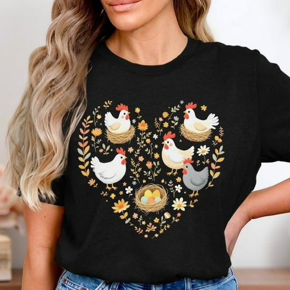 Farmhouse Chicken Heart T-S1Hirt, Cute Country Hen T1EE, Rustic Farm ...