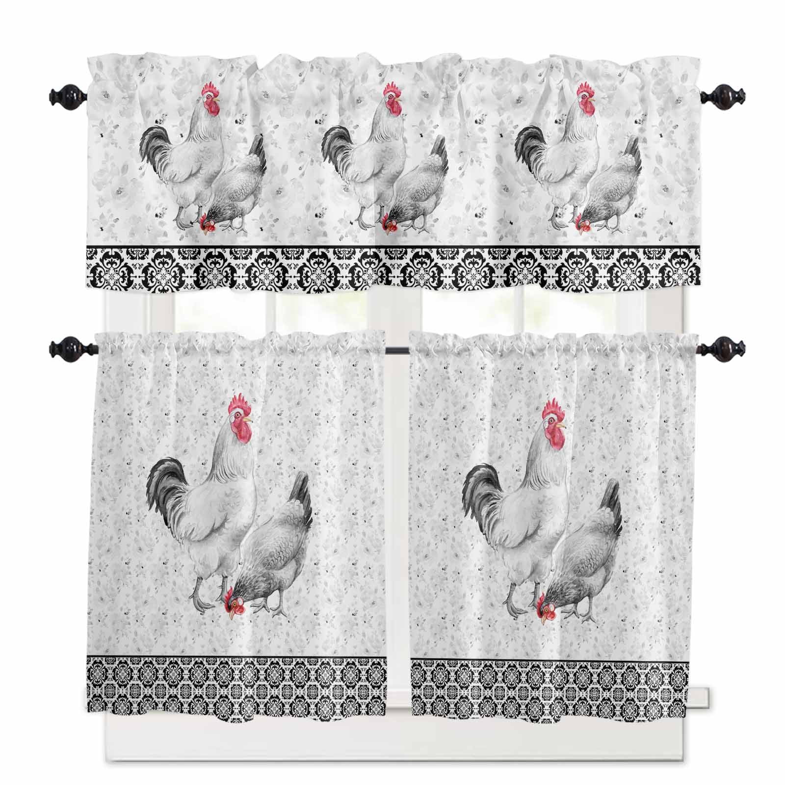 Farmhouse Chicken Kitchen Curtains and Valances Set, Rod Pocket ...