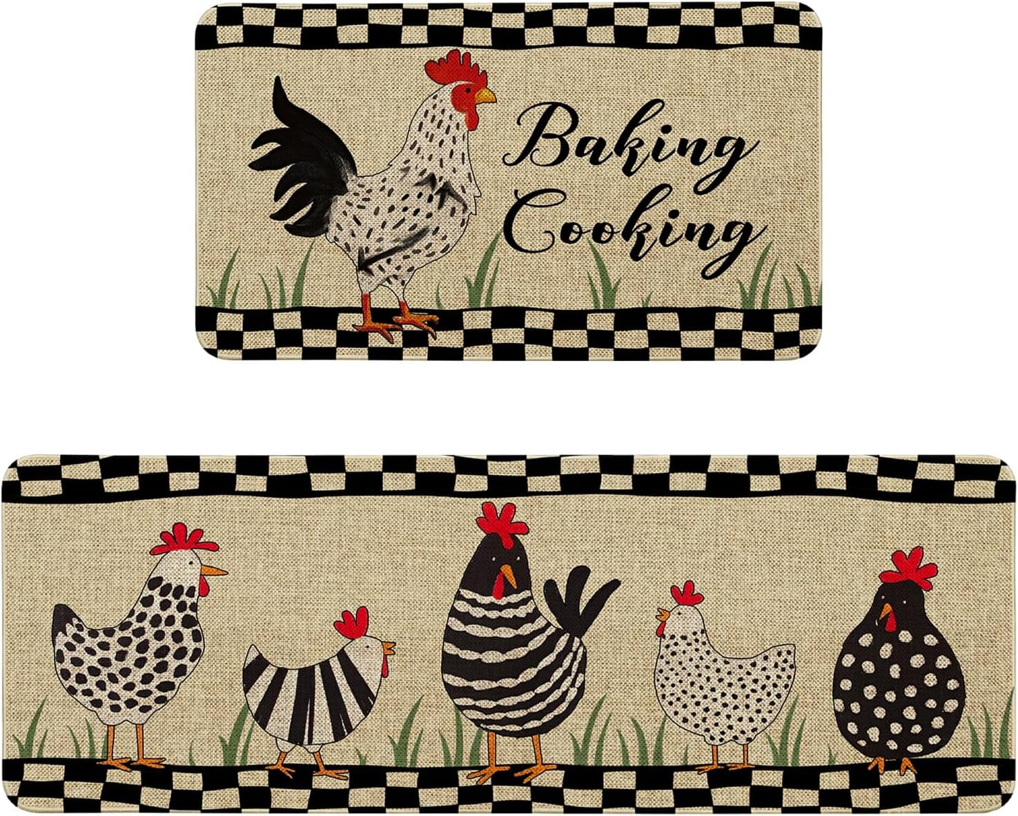 Farmhouse Chicken Kitchen Rugs Sets of 2 Non Slip Washable, Rustic ...