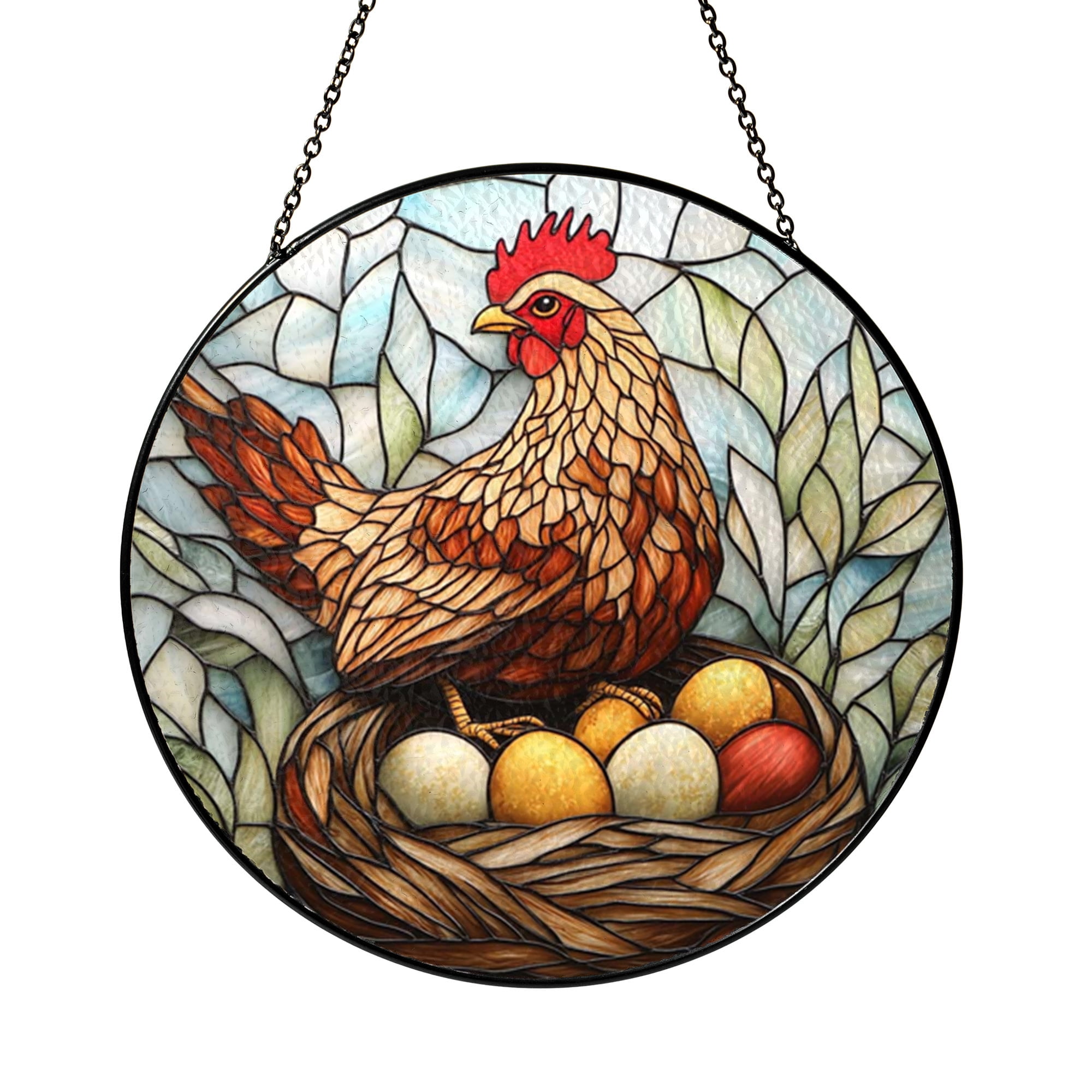 Farmhouse Chicken Nest Stained Glass Suncatcher – Decorative Window ...