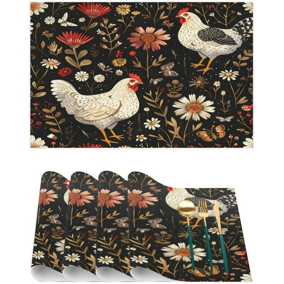 Farmhouse Chicken Placemats Set of 4 PVC Heat Resistant Foldable Place ...