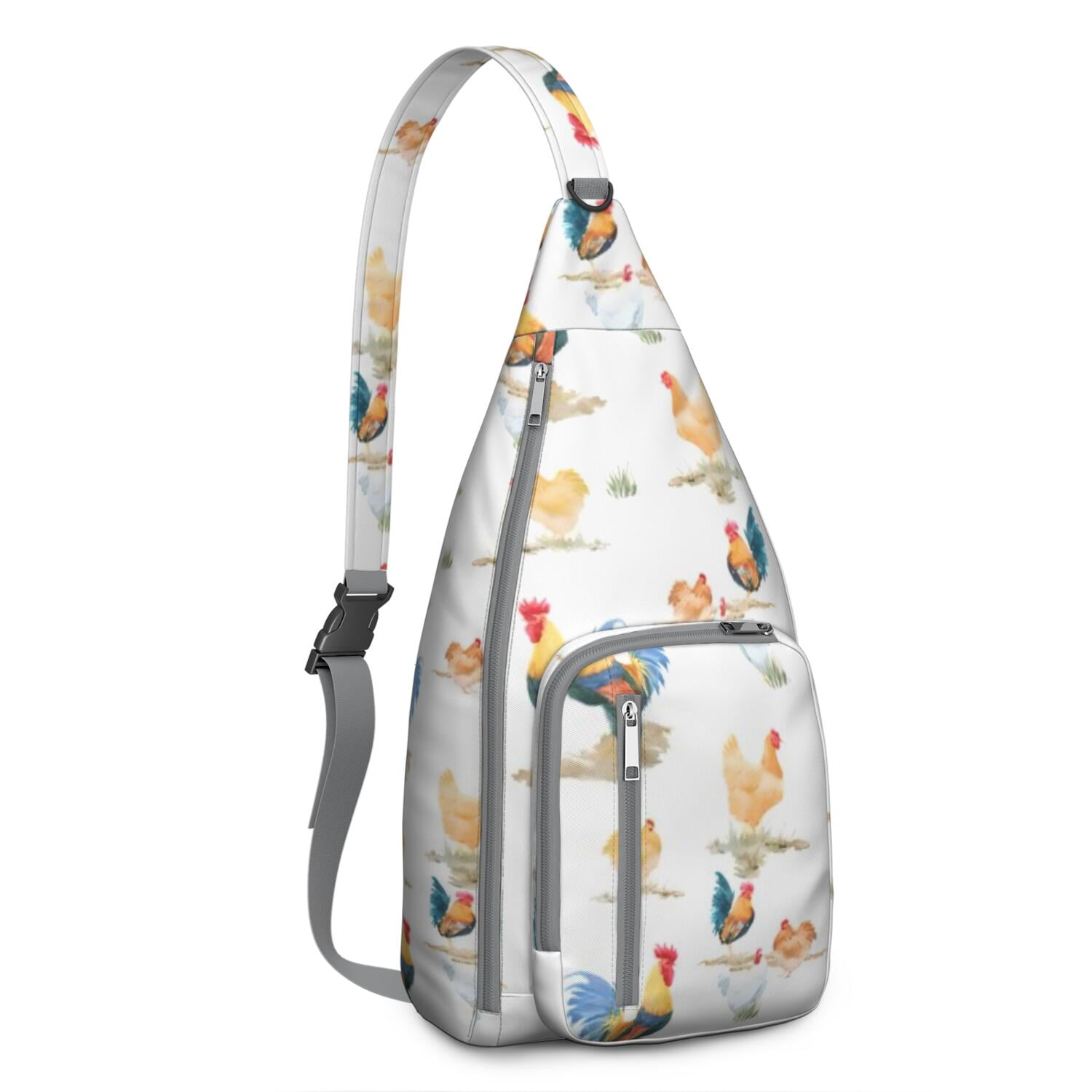 Farmhouse Chicken Print Canvas Sling Bag - Retro Rooster & Eggs ...