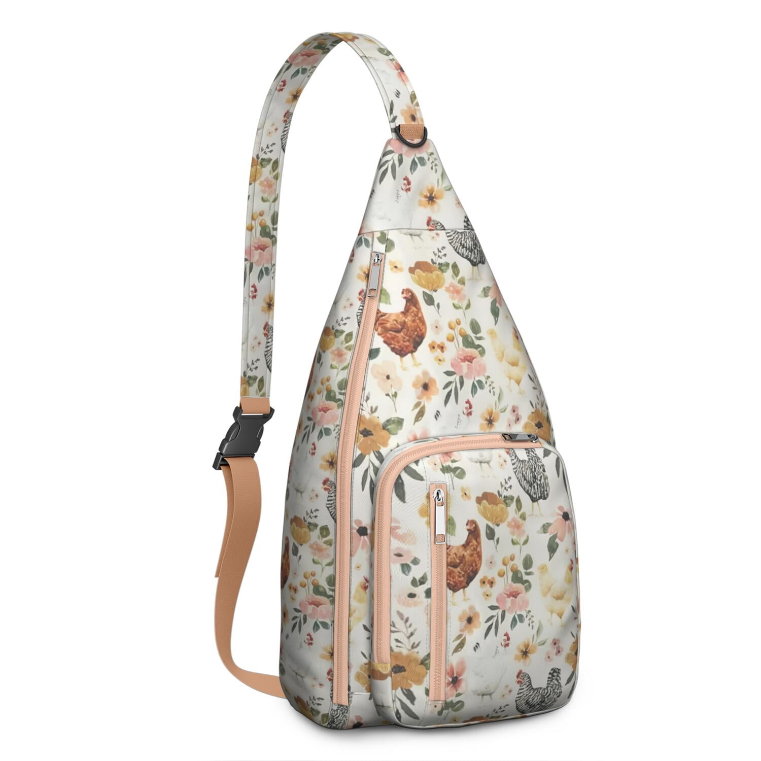 Farmhouse Chicken Print Canvas Sling Bag - Retro Rooster & Eggs ...
