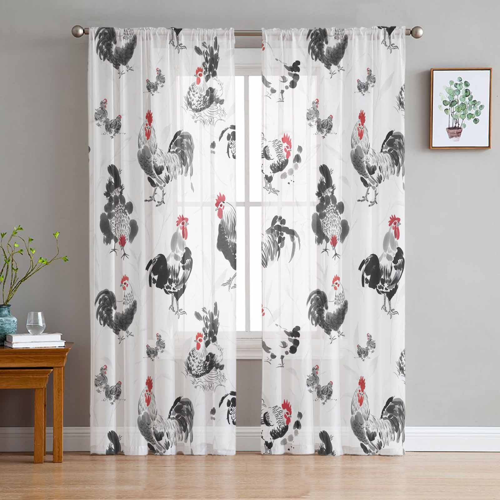 Farmhouse Chicken Sheer Curtains 63 Inch Length 2 Panels Set, Semi ...