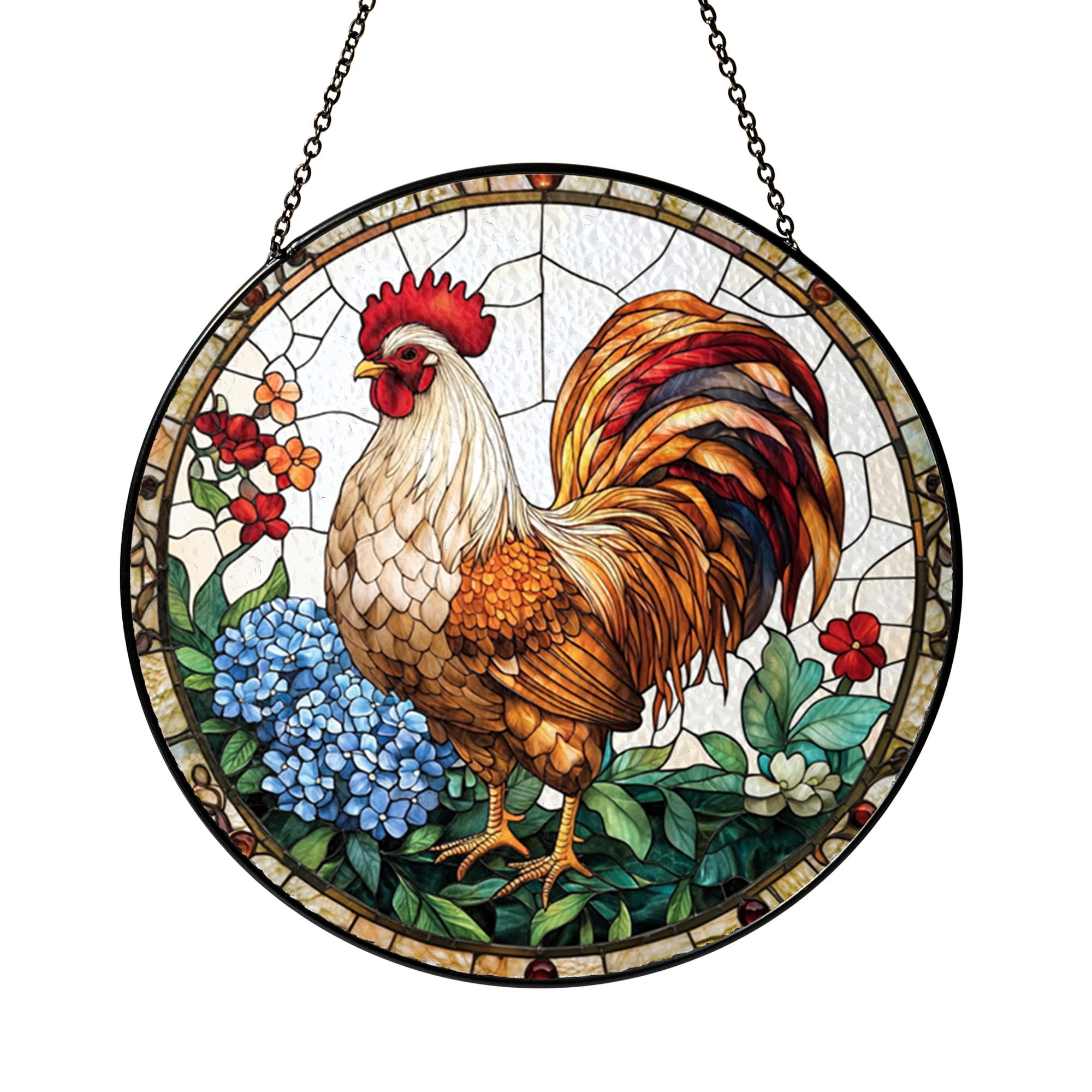 Farmhouse Chicken Stained Glass Style Suncatcher, Rustic Window Hanging ...