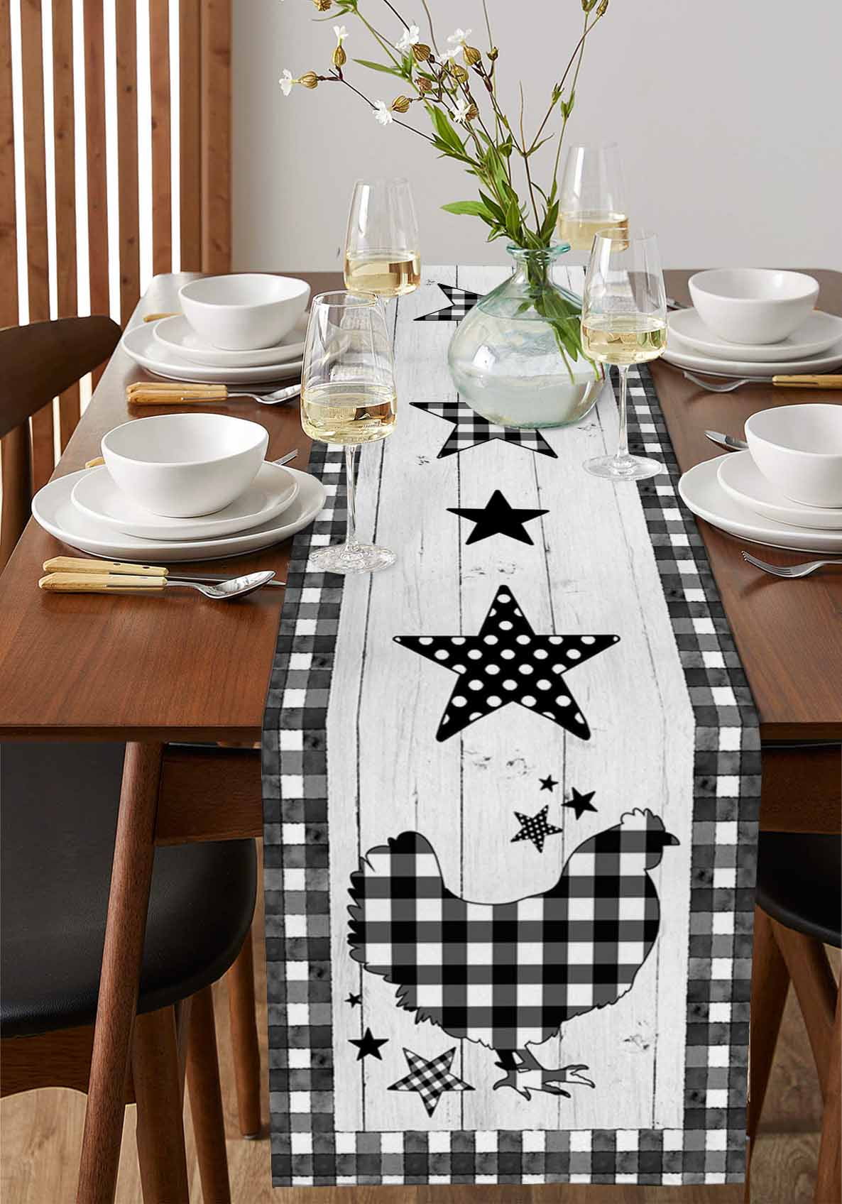 Farmhouse Chicken Star Wood Board Table Runner 13x36in Non-Slip Cotton ...