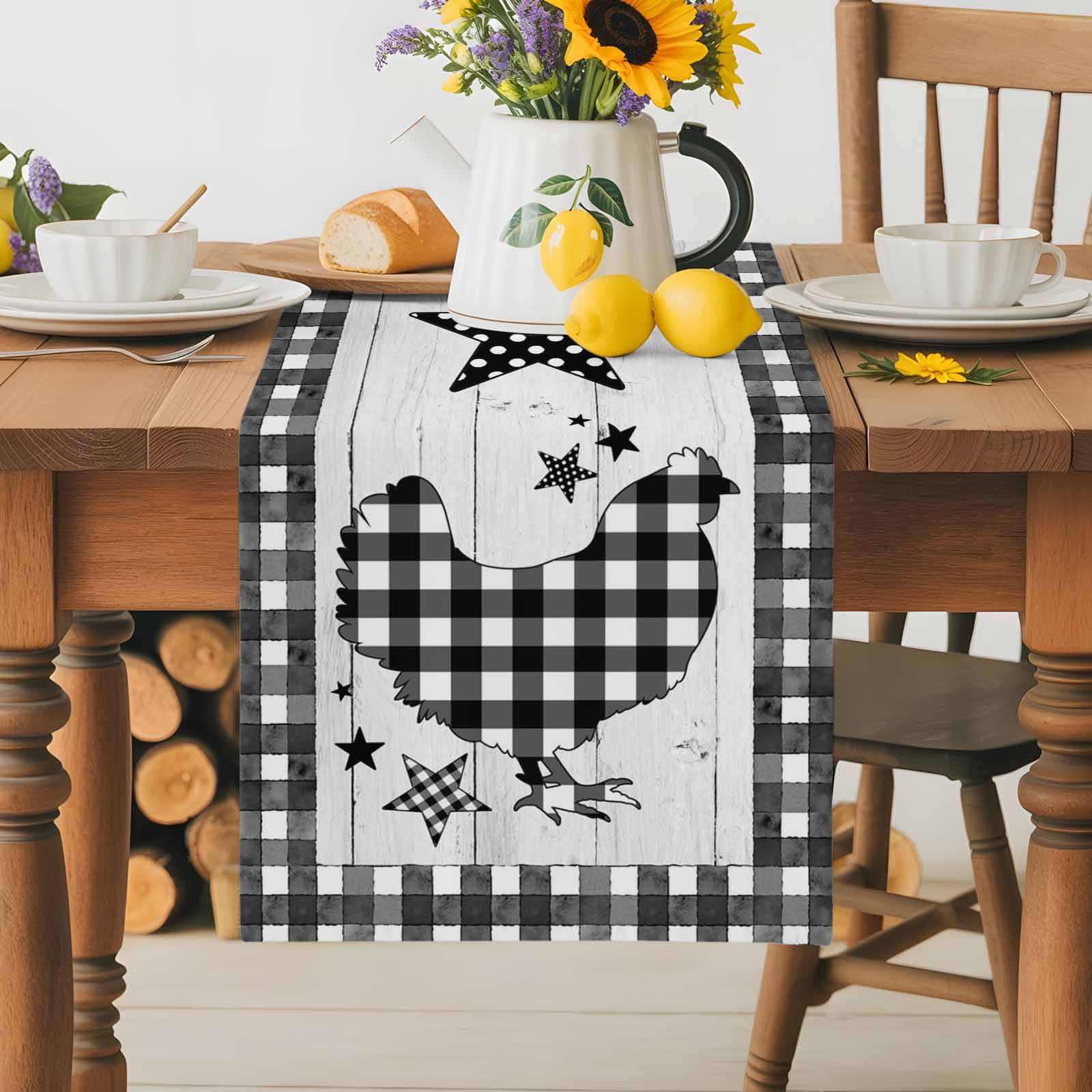Farmhouse Chicken Star Wood Board Table Runners 13x36 Inches Long Linen ...