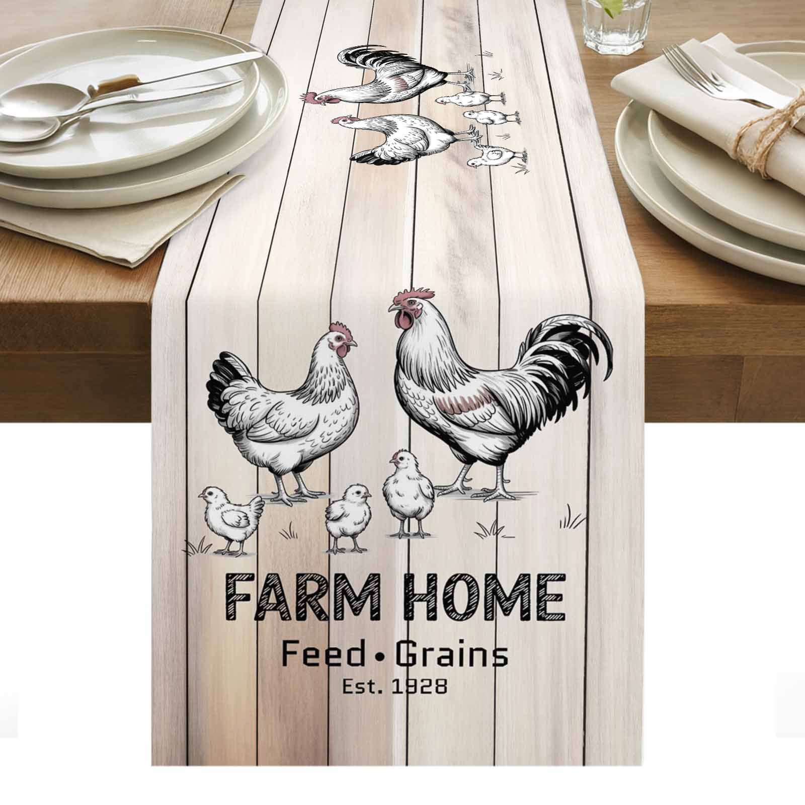 Farmhouse Chicken Table Runner 13 x 70 Inch, Farm Home Vintage Wood ...
