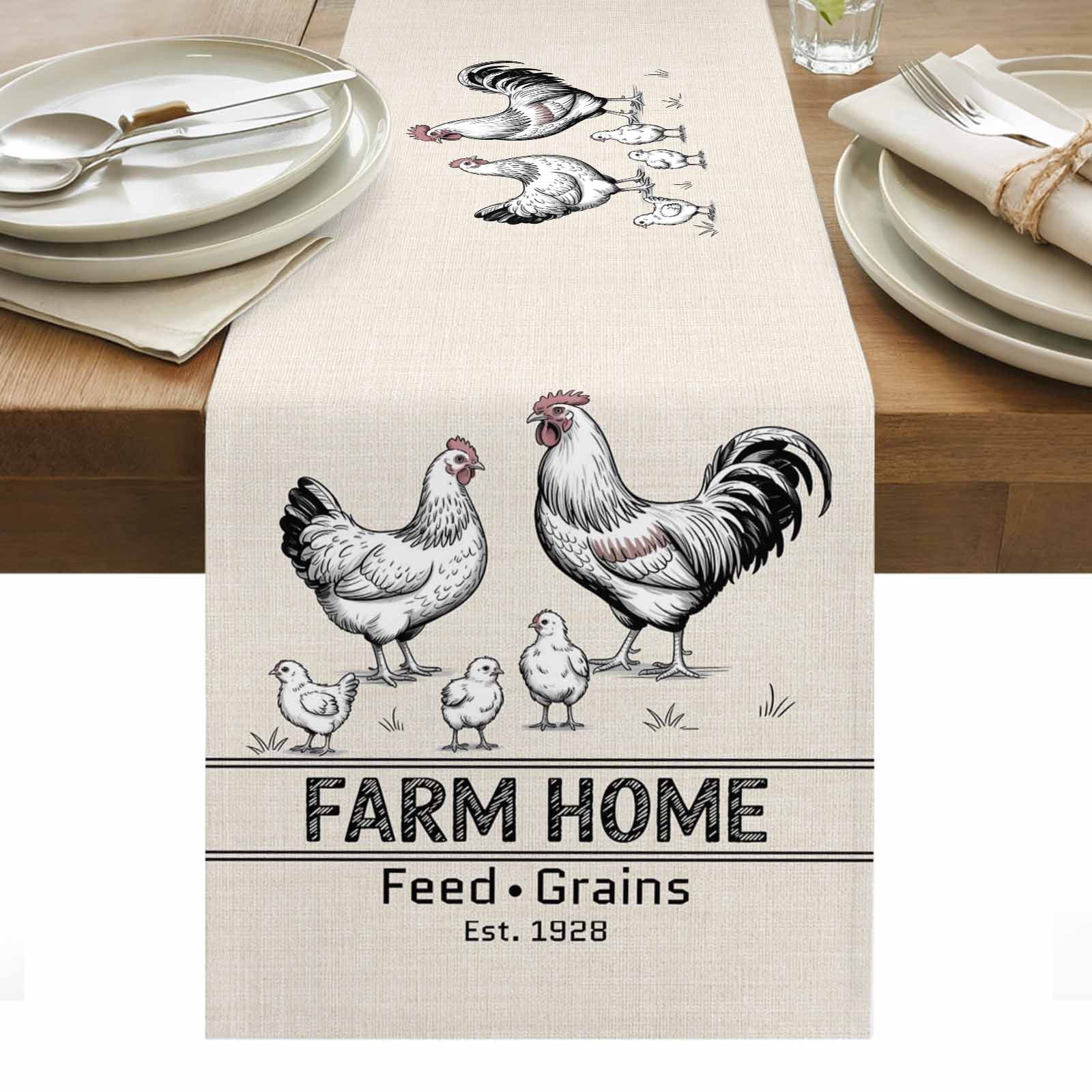 Farmhouse Chicken Table Runner 18 x 72 Inch, Farm Home Vintage Animal ...