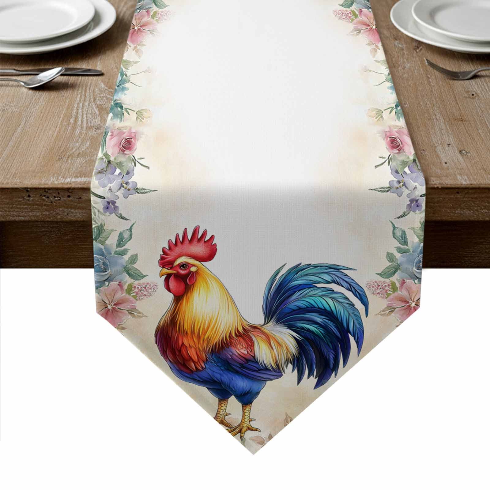 Farmhouse Chicken Table Runner Linen Burlap Table Runner 120 Inches ...