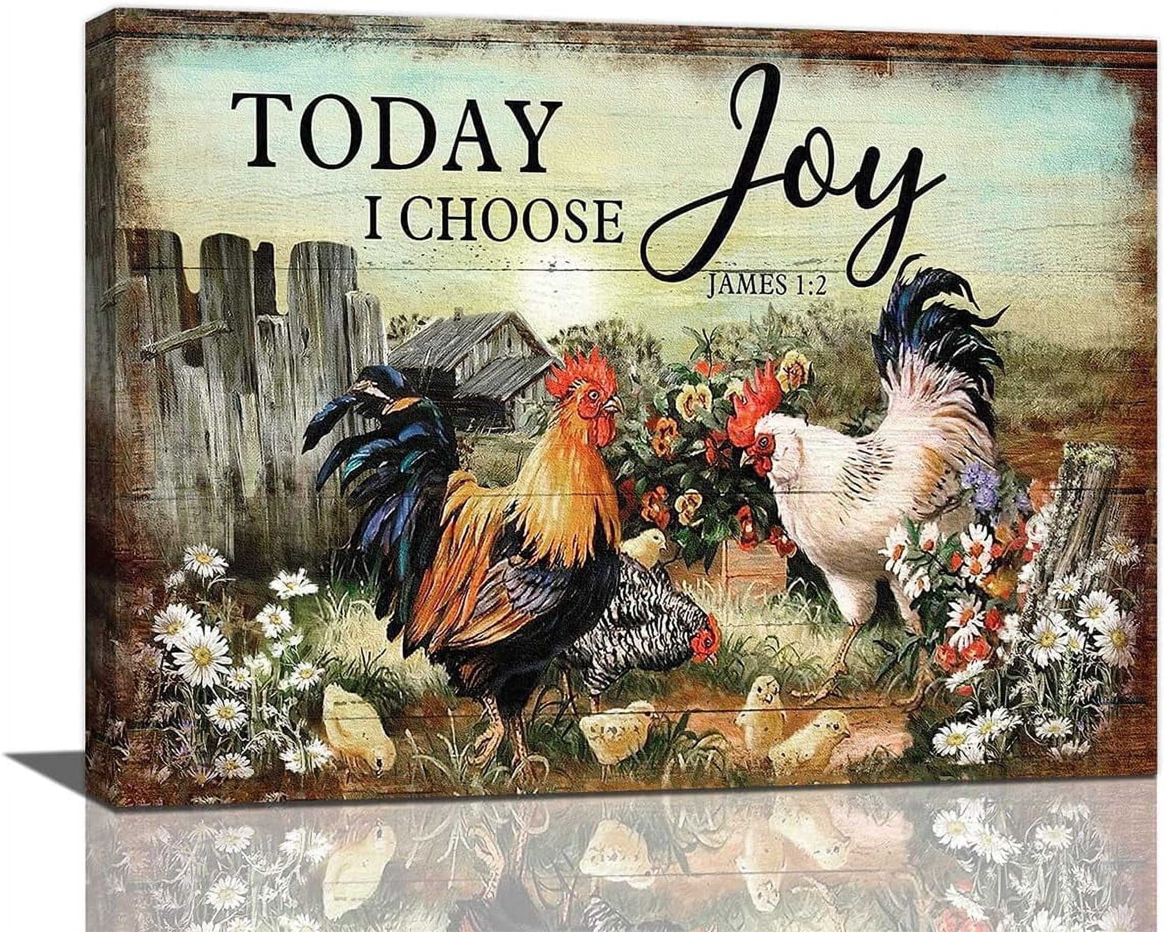 Farmhouse Chicken Wall Art Country Rooster Hen Chicks Flowers Barn ...