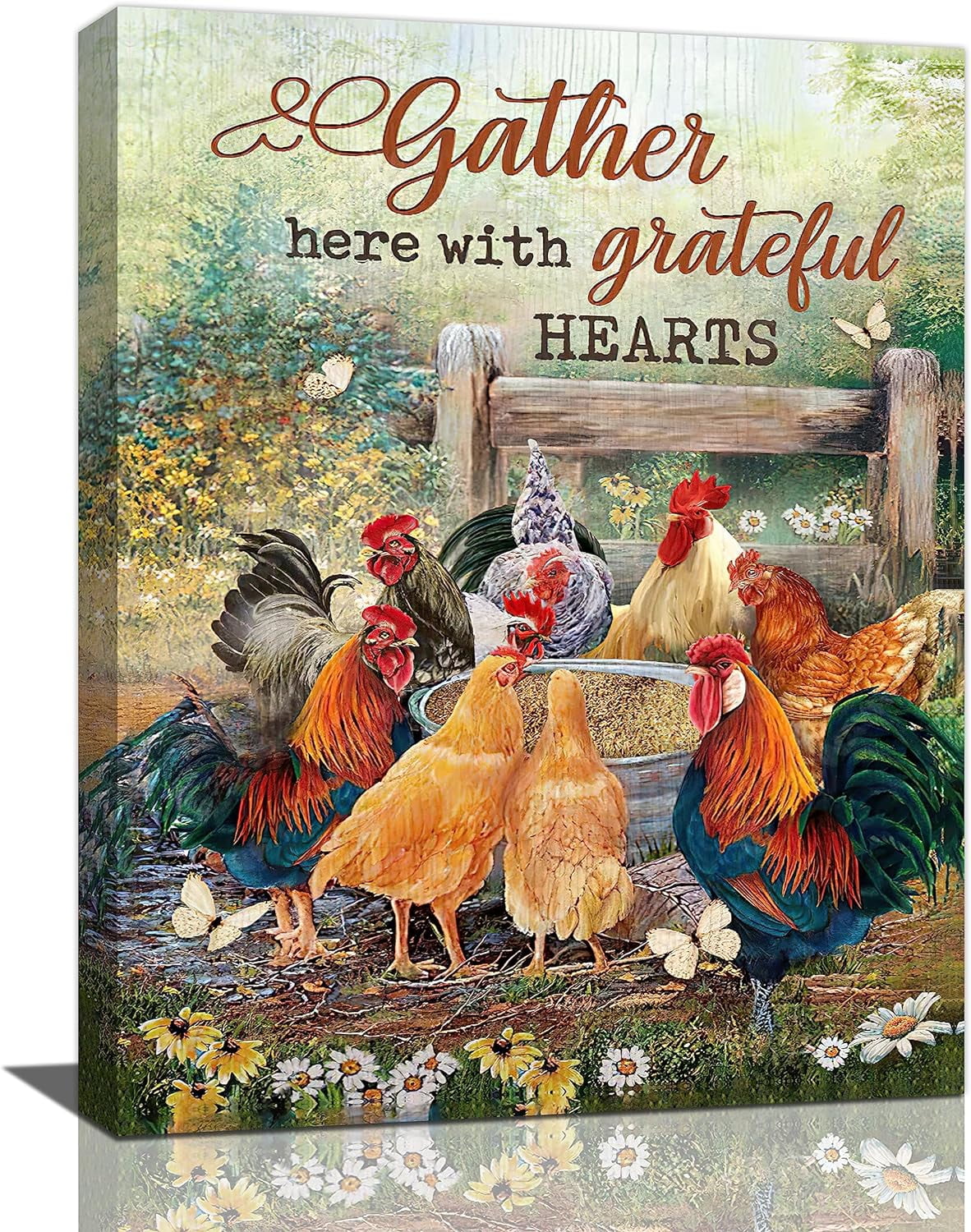 Farmhouse Chicken Wall Art Rustic Rooster Hen Canvas Print Country ...