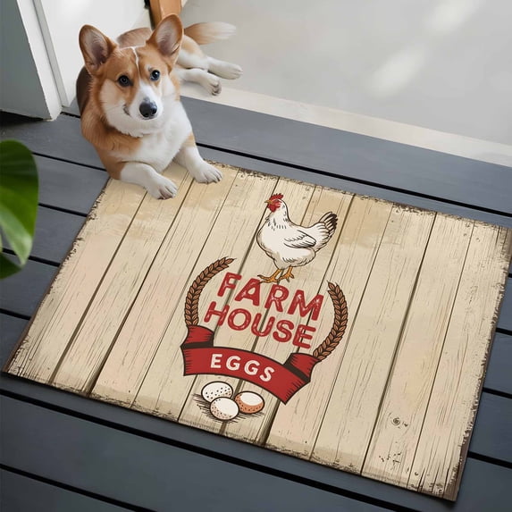 Farmhouse Chicken Washable Entry Rug 2x3 Country Retro Farm Barn Eggs ...