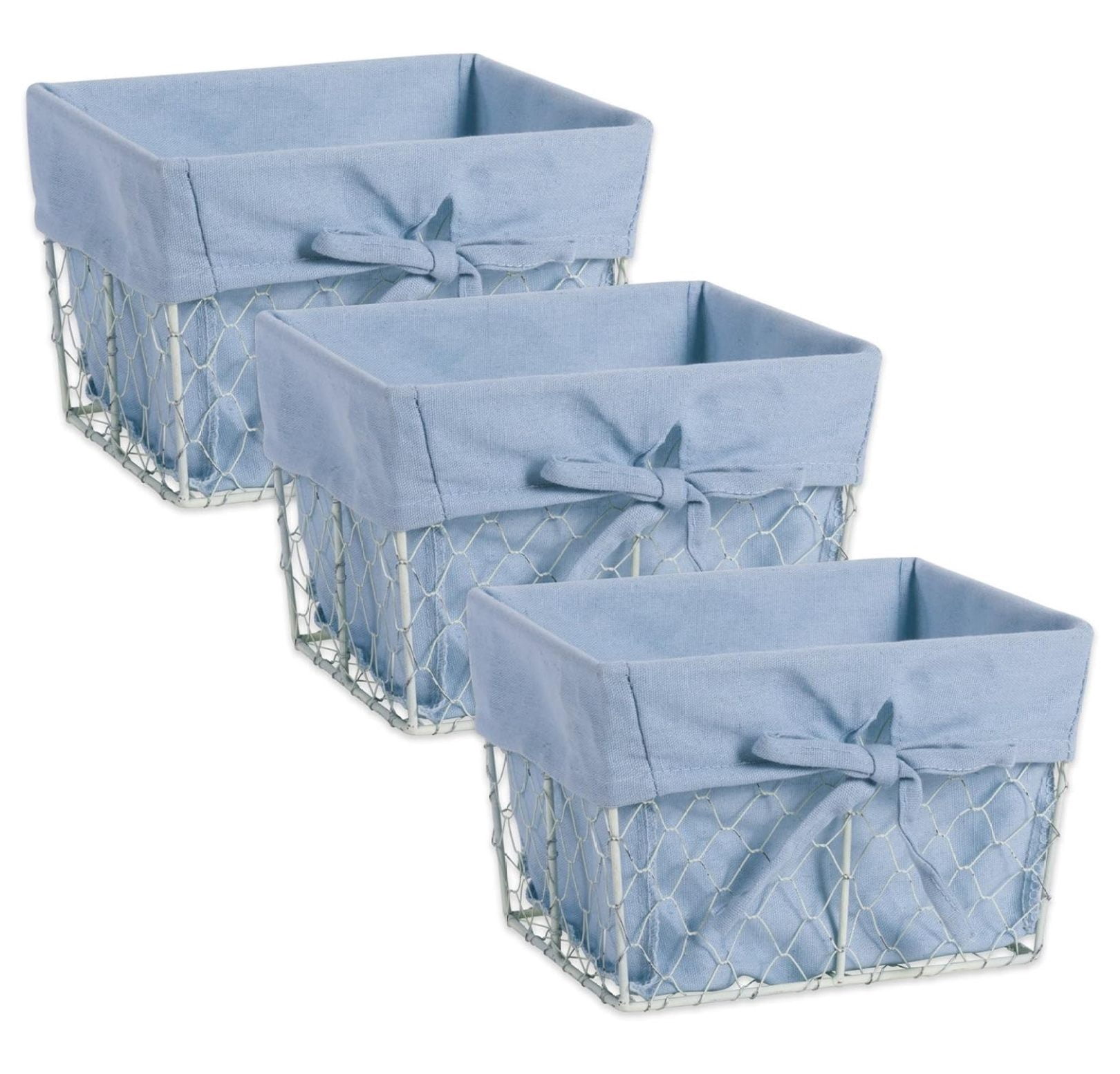 Farmhouse Chicken Wire Storage Baskets with Liner, Small, Antique Denim ...