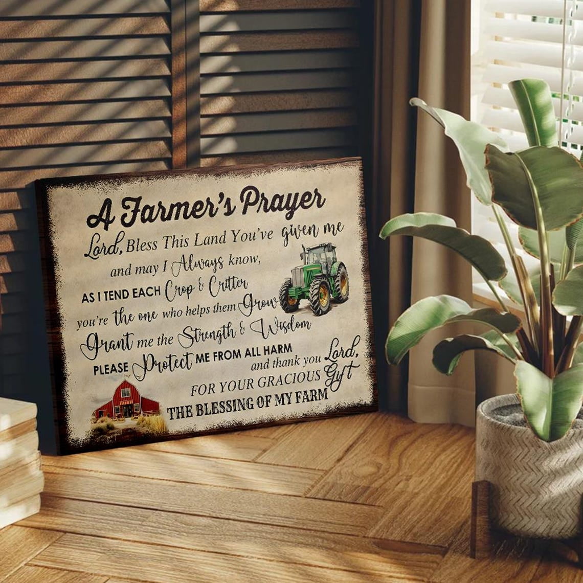 Farmhouse Christian Poster Farmer Prayer, Tractor & Barn Art Home Decor ...