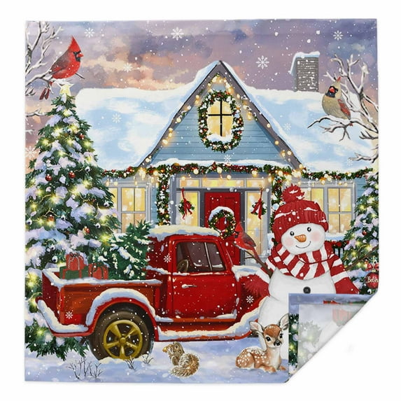 Farmhouse Christmas Cloth Napkins Washable Set of 1, Xmas Snowman Truck Tree Reusable Dinner ...
