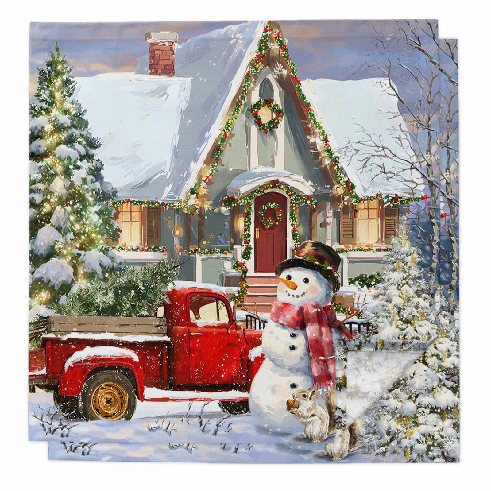 Farmhouse Christmas Cloth Napkins Washable Set of 2, Xmas Tree Truck ...