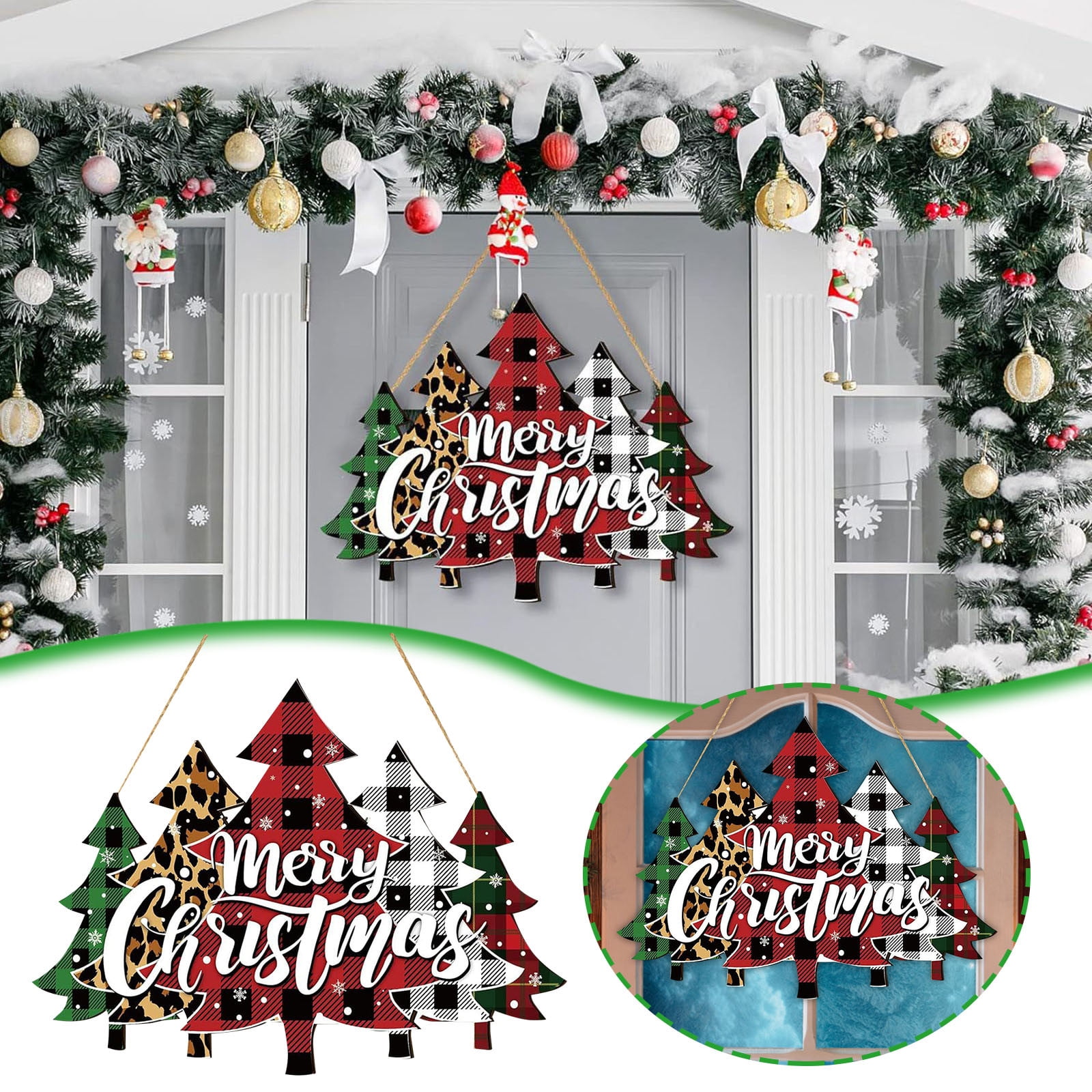 Farmhouse Christmas Door Plaque, Rustic Wooden Welcome Sign for Porch ...