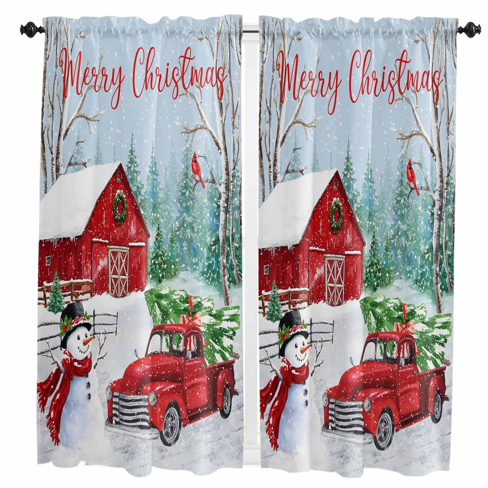 Farmhouse Christmas Kitchen Curtain 2 Panels Curtains 63 Inch Length ...