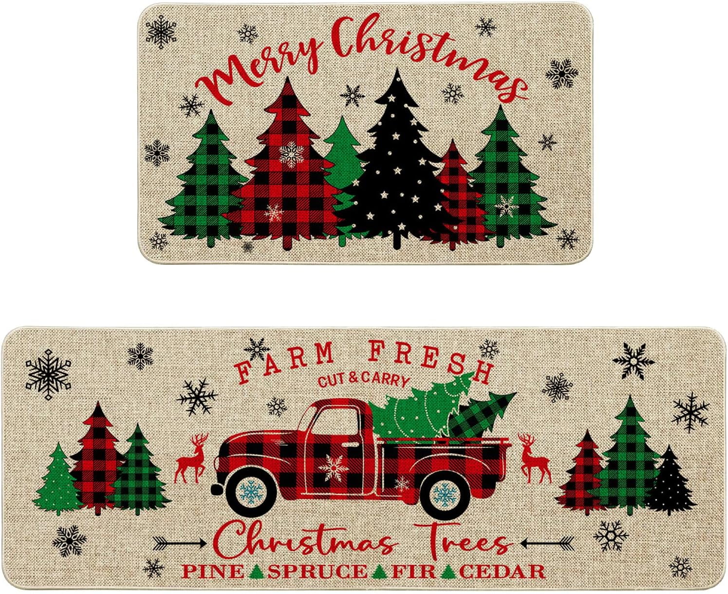 Farmhouse Christmas Kitchen Mat Decor, Truck Christmas Trees Kitchen ...