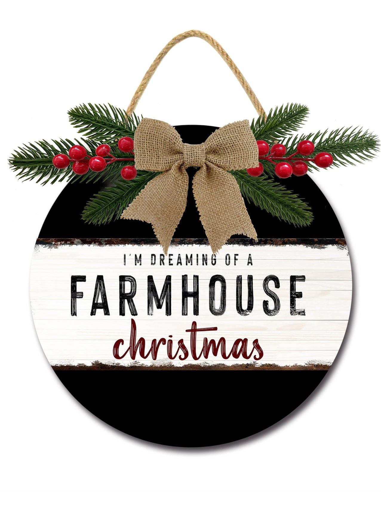 Farmhouse Christmas Sign for Front Door Decorations, Rustic Round Wood ...
