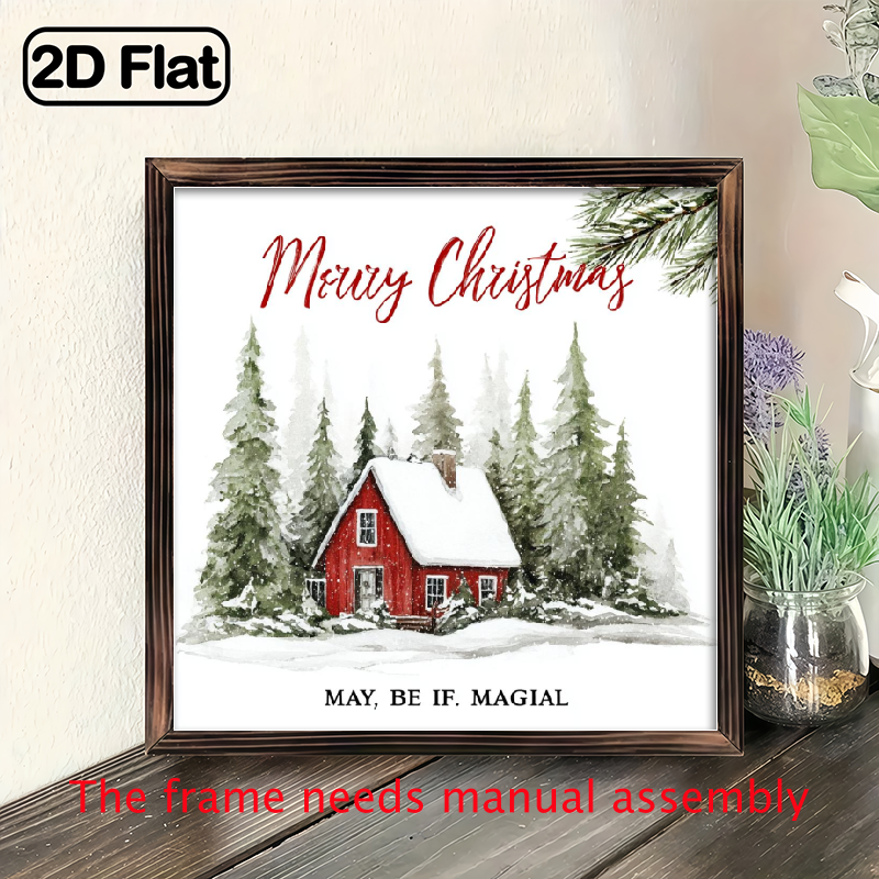 Farmhouse Christmas Wall Decor - Merry Christmas Sign with Red House ...