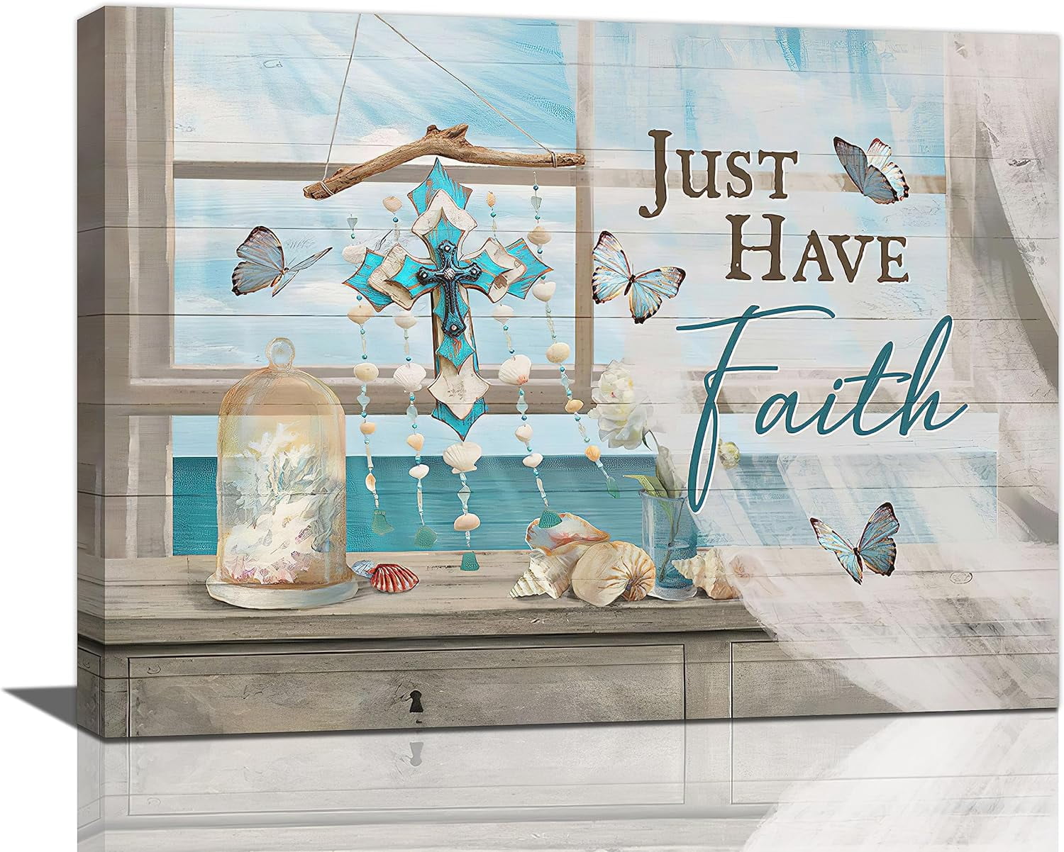 Farmhouse Coastal Wall Art Seashell Just Have Faith Wall Decor Rustic ...