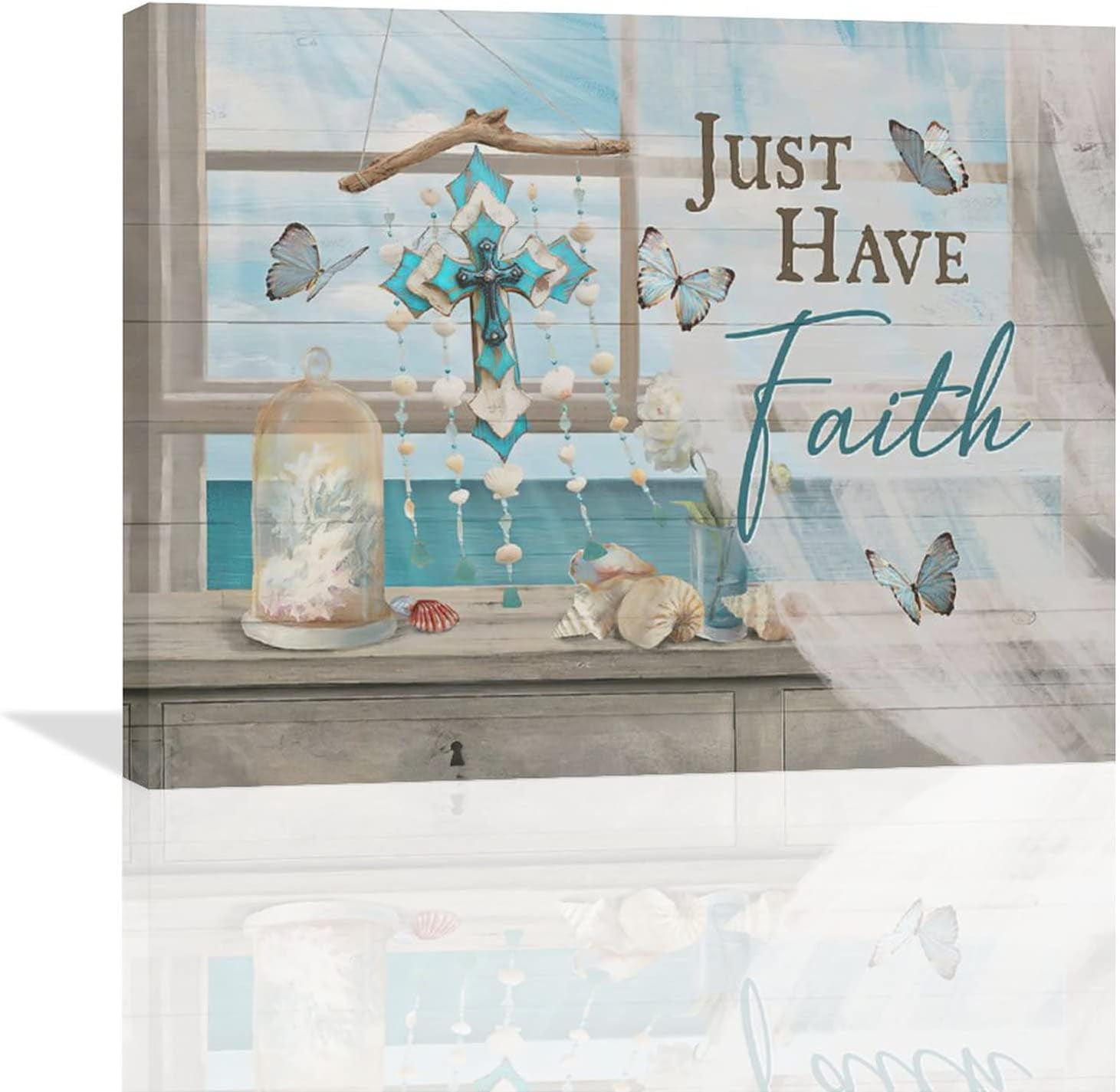 Farmhouse Coastal Wall Art Seashell Just Have Faith Wall Decor Rustic ...