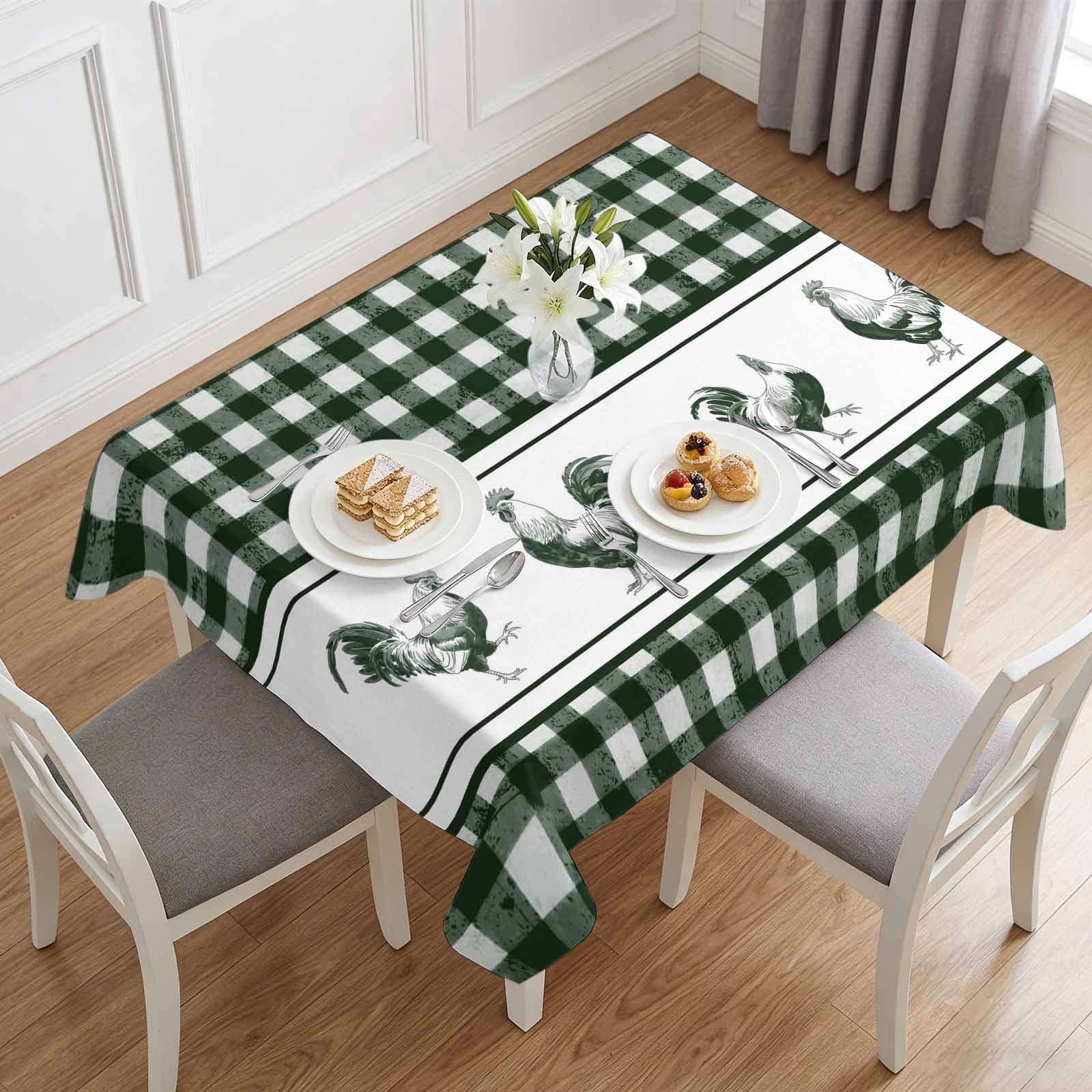 Farmhouse Cock Green Checkered Table Cloth 60x84in, Waterproof ...