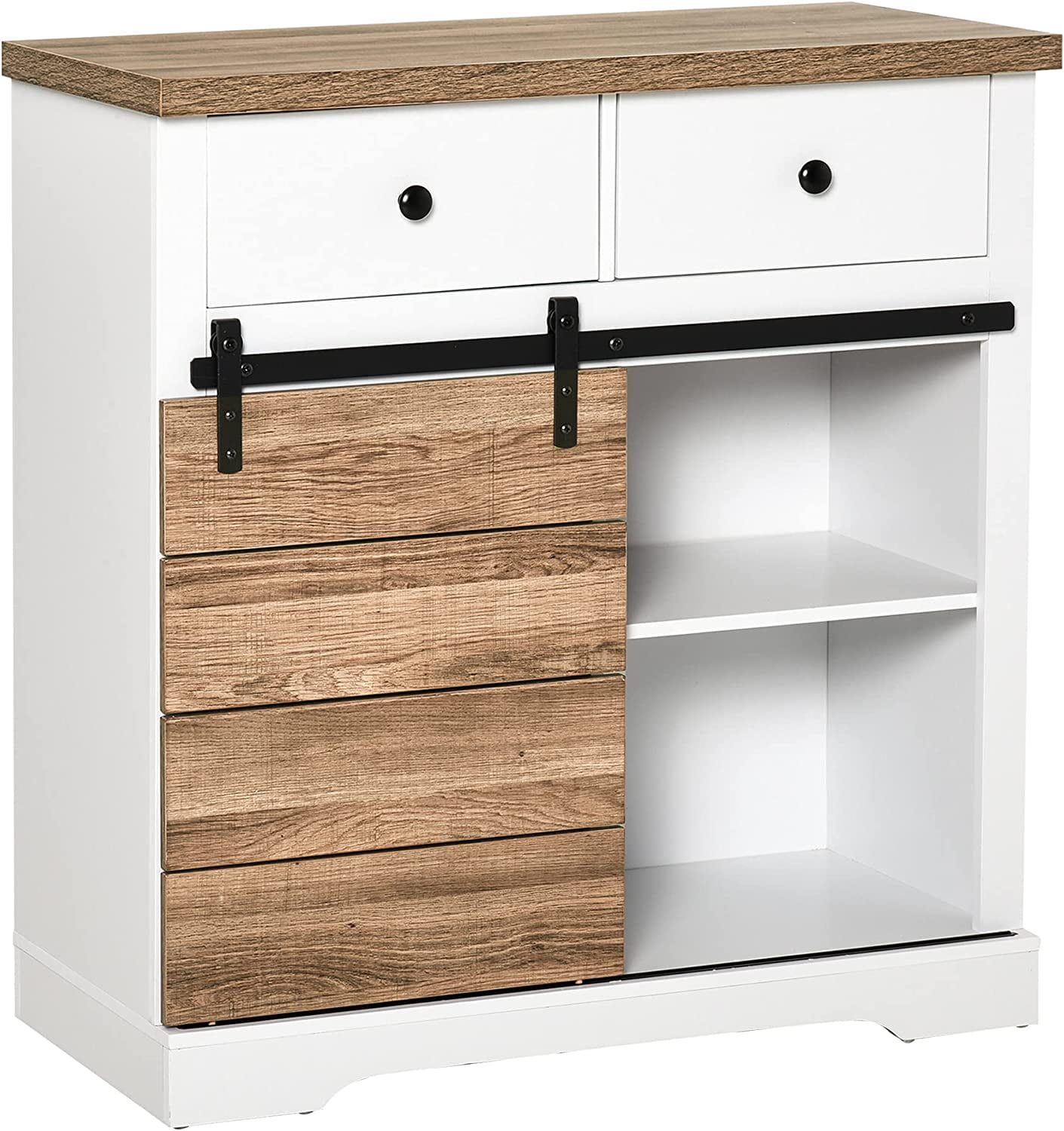 Farmhouse Coffee Bar Cabinet, Barn Door Wine Cabinet with Storage ...