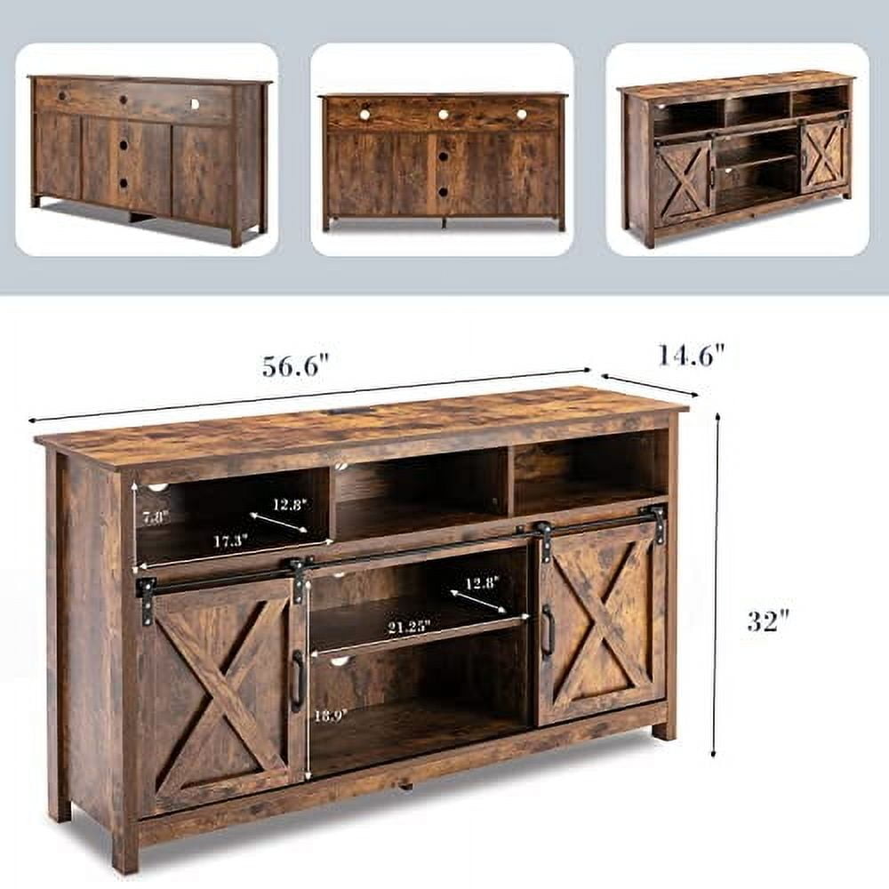 Farmhouse Coffee Bar Cabinet Rustic Sliding Barn Door Storage Cabinet ...