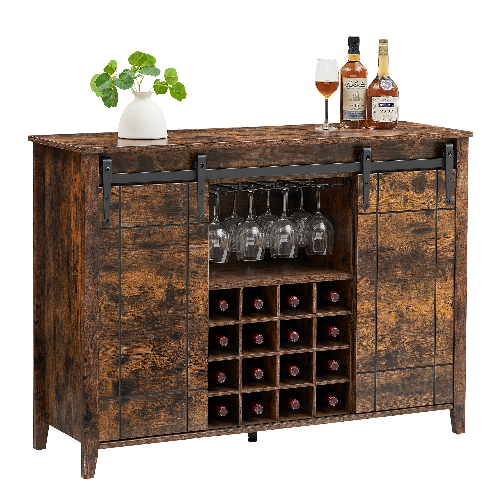 Farmhouse Coffee Bar Cabinet with Storage, 47’’ Wine Bar Cabinet with ...