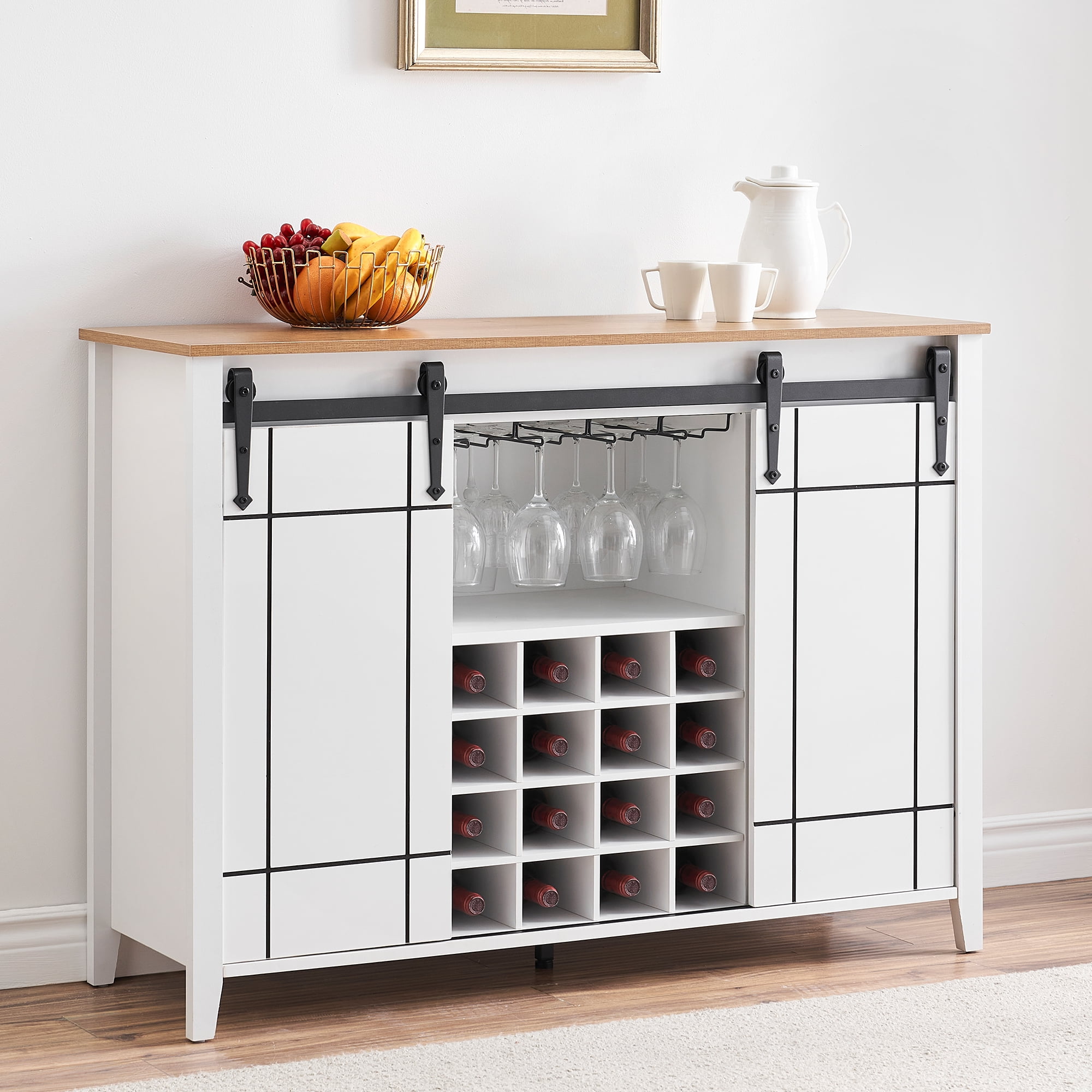 Farmhouse Coffee Bar Cabinet with Storage, 47’’ Wine Bar Cabinet with ...