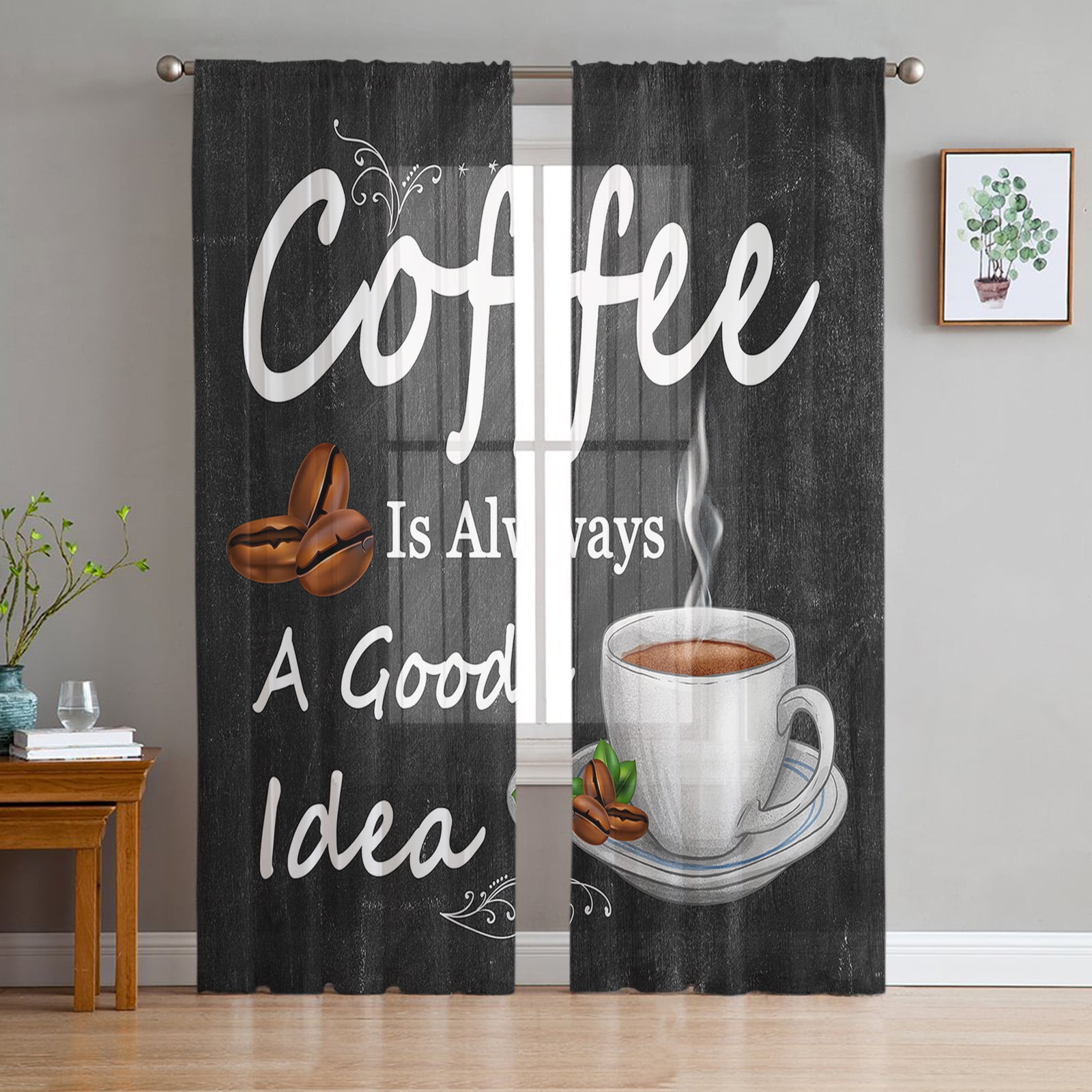 Farmhouse Coffee Beans Black Sheer Curtains For Living Room Bedroom ...