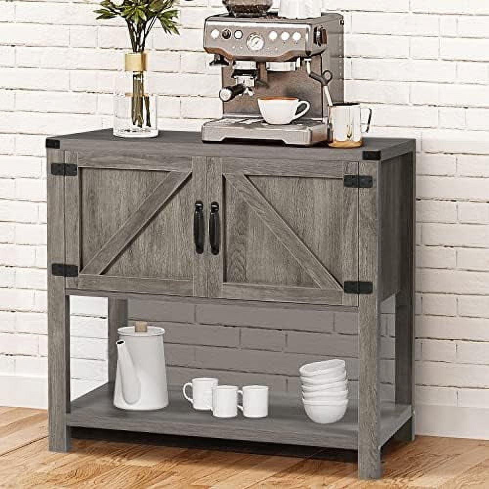 Farmhouse Coffee Cabinet Grey Buffet Cabinet with Accent Cabinet with 2 ...